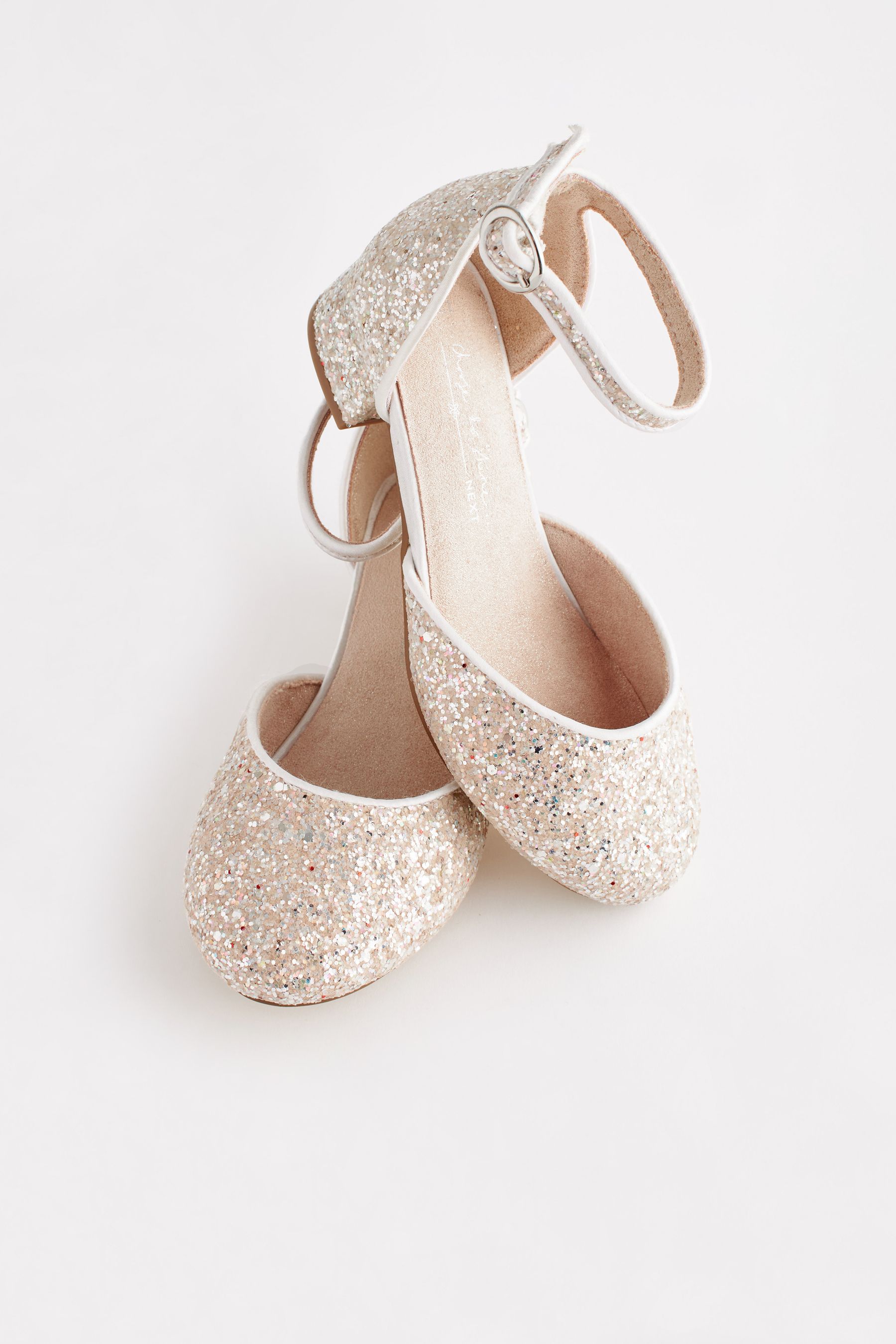 Buy Ivory White Glitter Occasion Ankle Strap Low Heel Shoes from Next ...