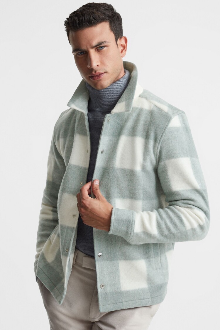 Buy Reiss Sage/White Scott Brushed Check Overshirt from the Next UK ...