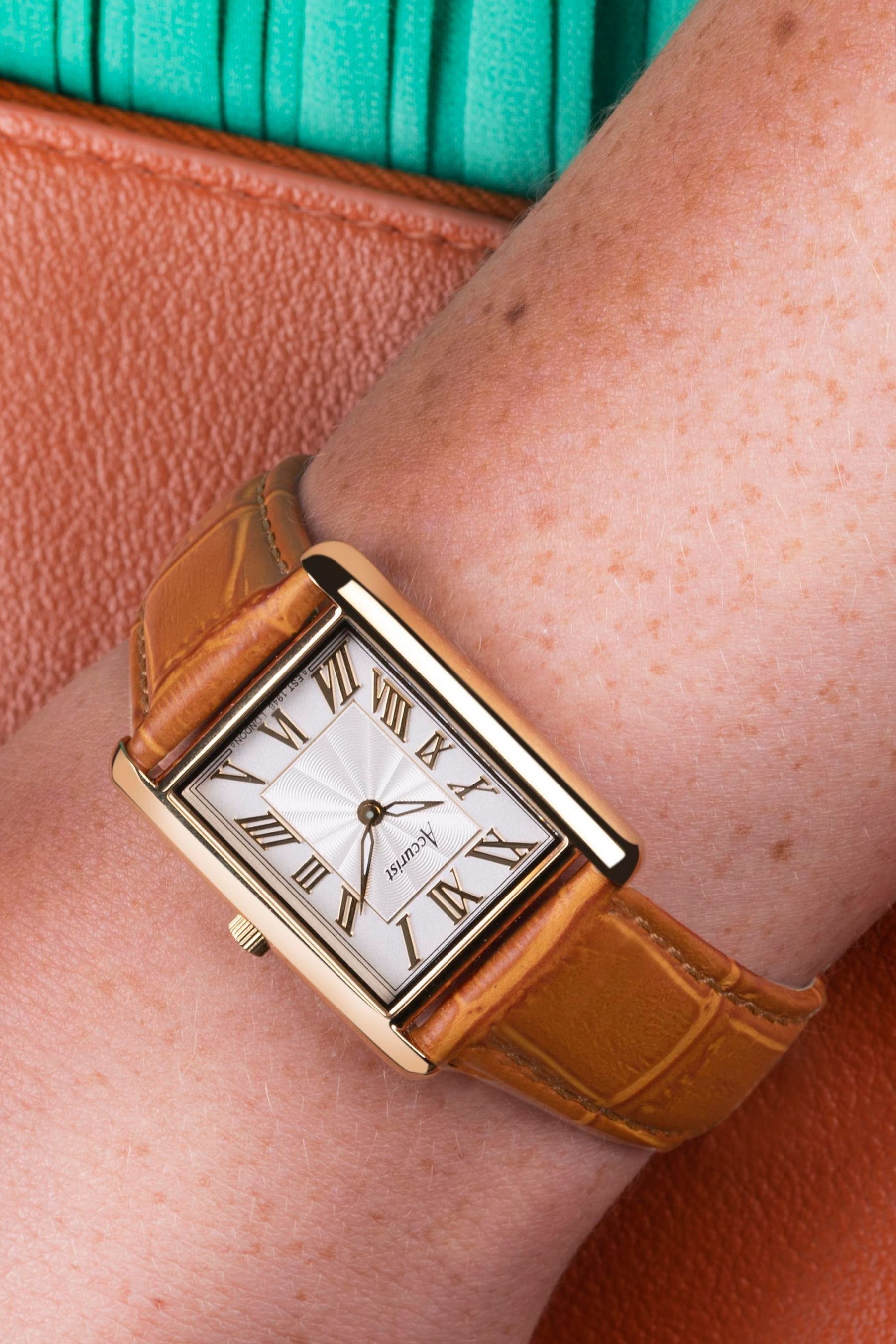 Buy Accurist Womens Brown Rectangle Leather Strap Analogue Watch from ...