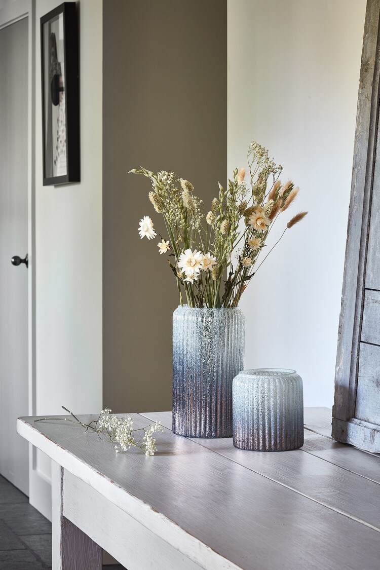 Buy Ivyline Blue Atlantic Blue Verre Frosted Ribbed Glass Vase from the ...