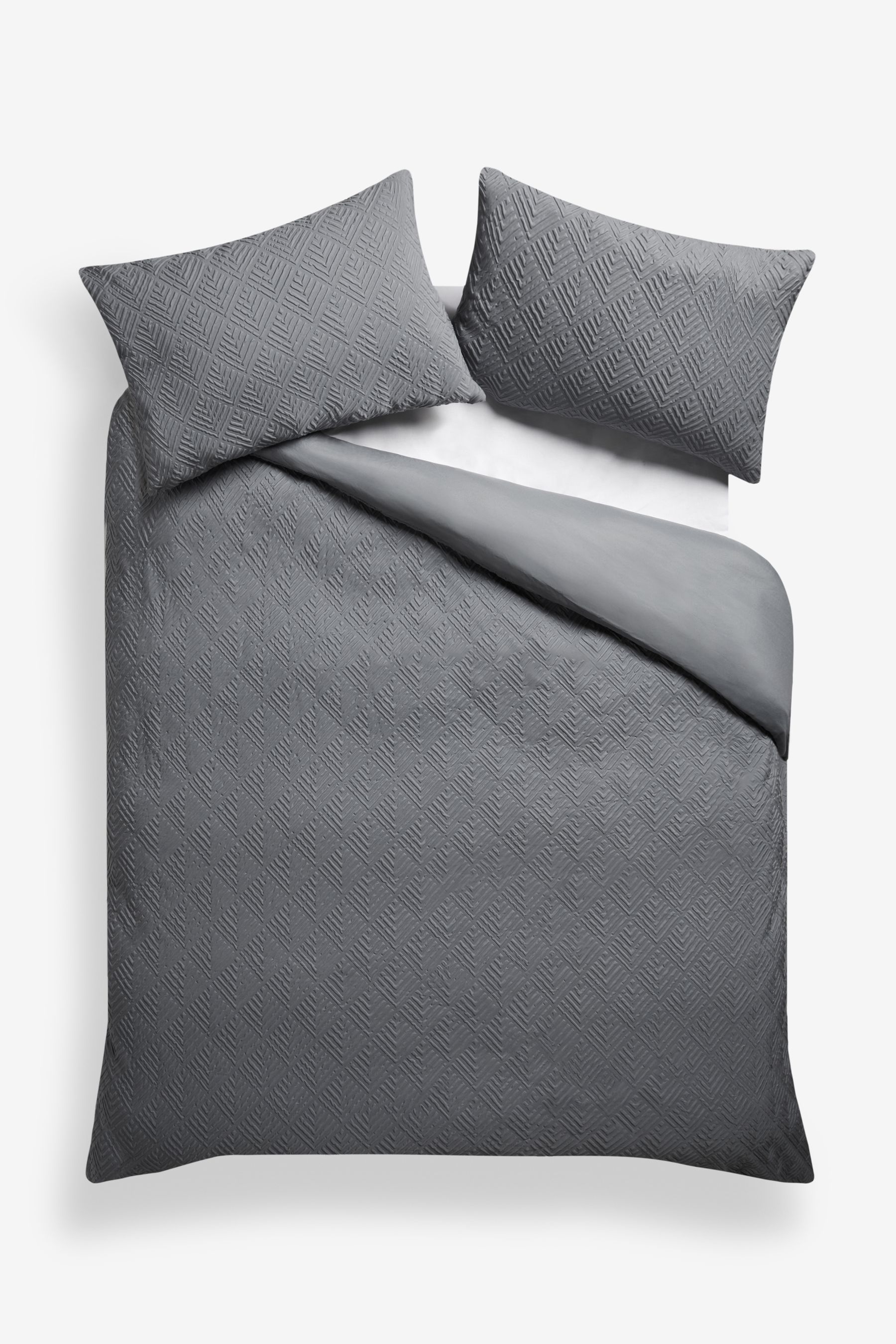 Buy Charcoal Grey Embossed Geometric Duvet Cover And Pillowcase Set ...
