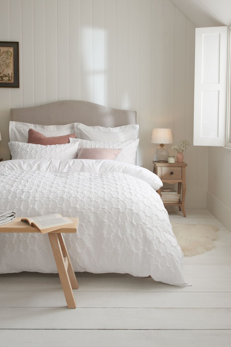 Buy White Textured Embossed Square Pattern Bedding Duvet Cover and ...