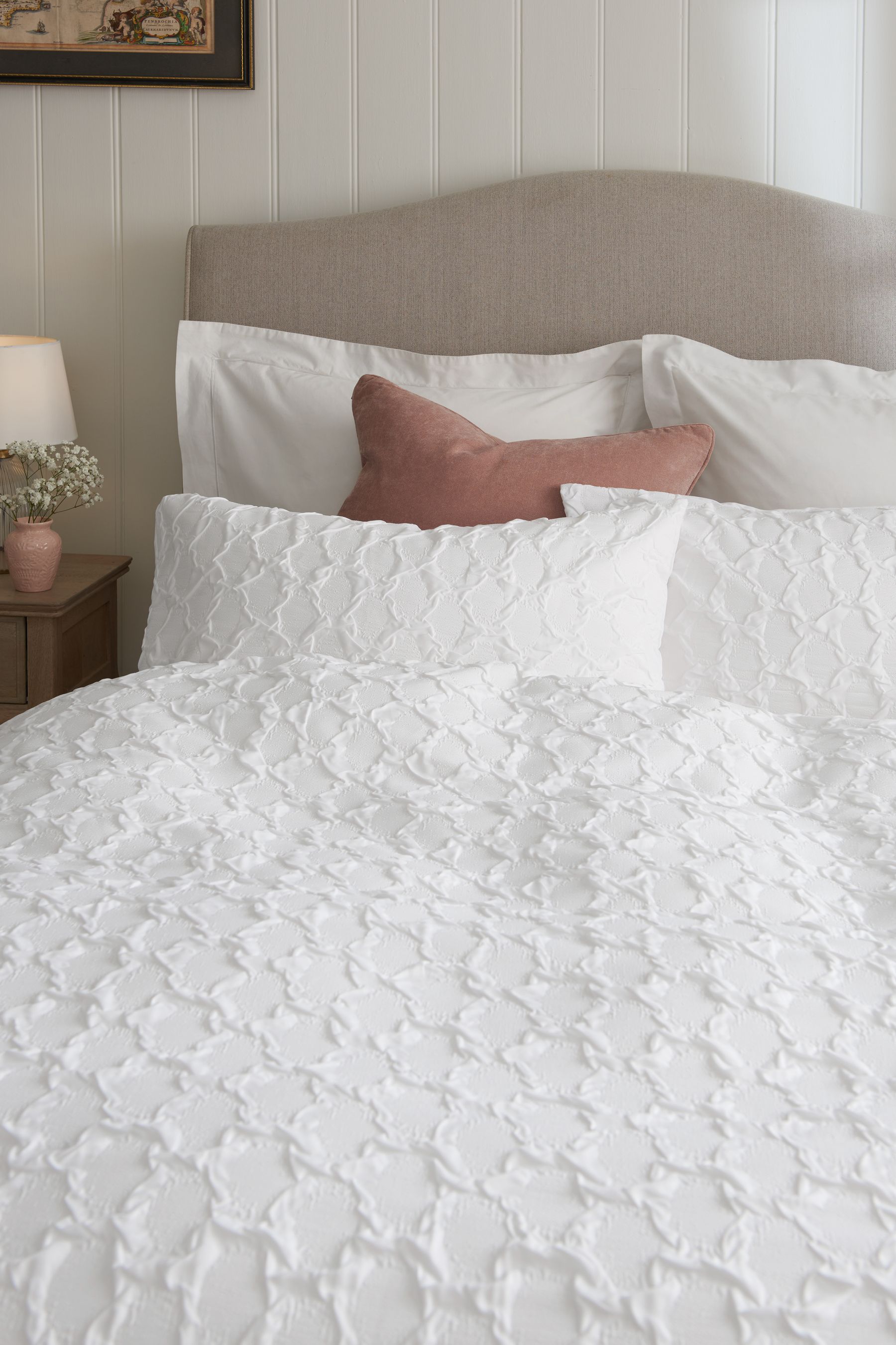 Buy White Textured Embossed Square Pattern Bedding Duvet Cover and ...