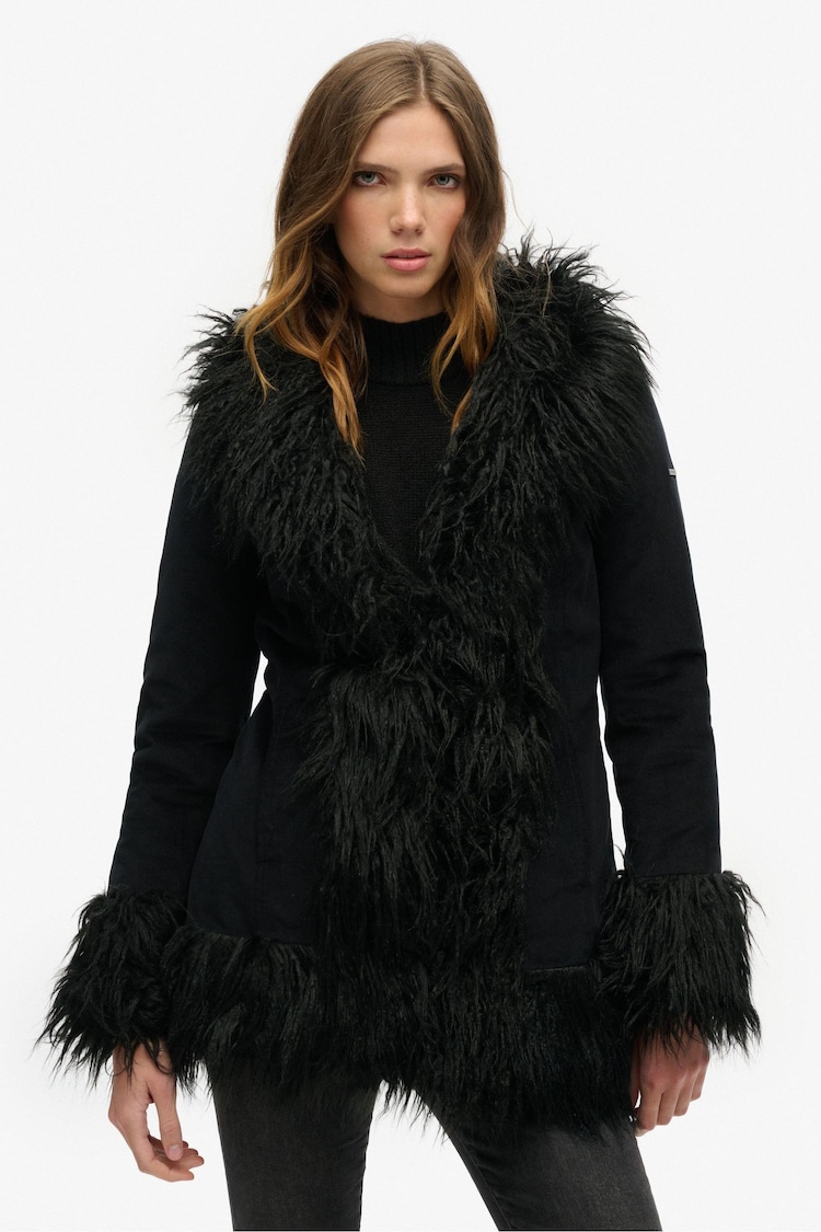 Buy Superdry Black Faux Fur Lined Afghan Coat from the Next UK online shop
