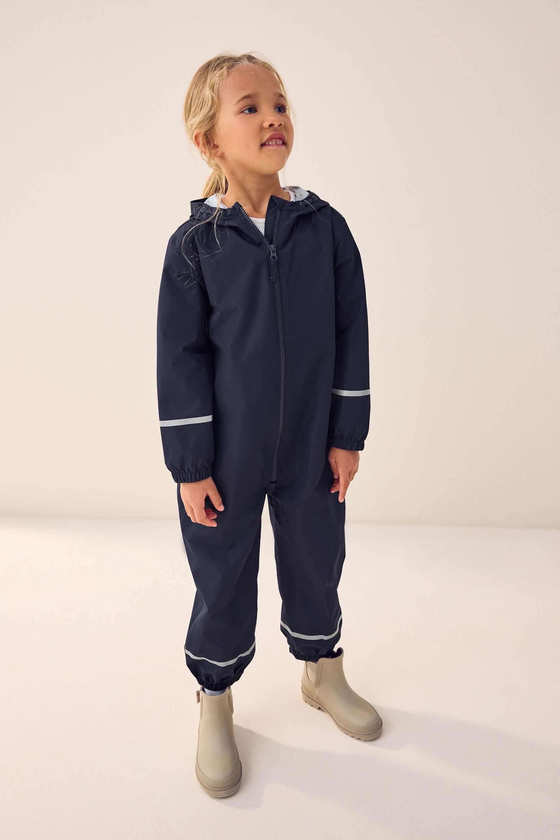 Buy Navy Blue Zip Lined Hooded Waterproof Puddlesuit (12mths-10yrs ...