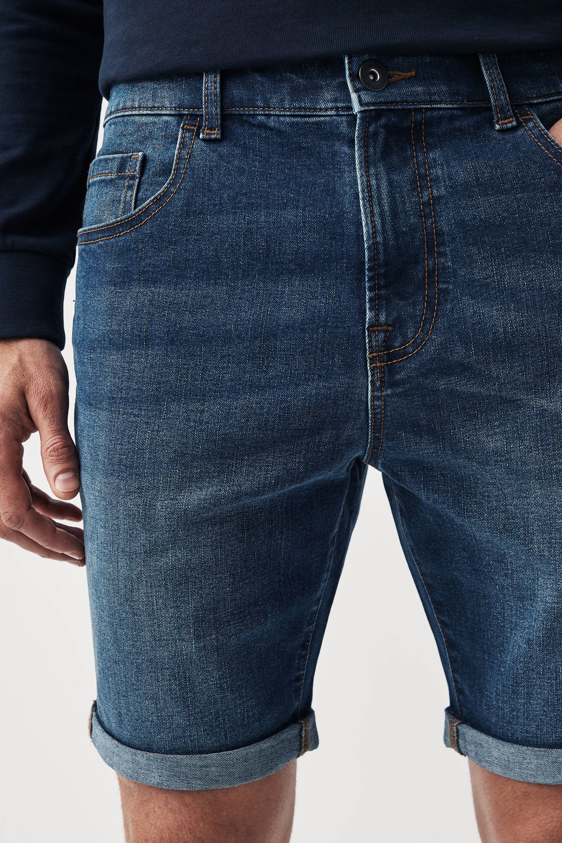 Buy Mid Blue Slim Fit Stretch Denim Shorts from the Next UK online shop