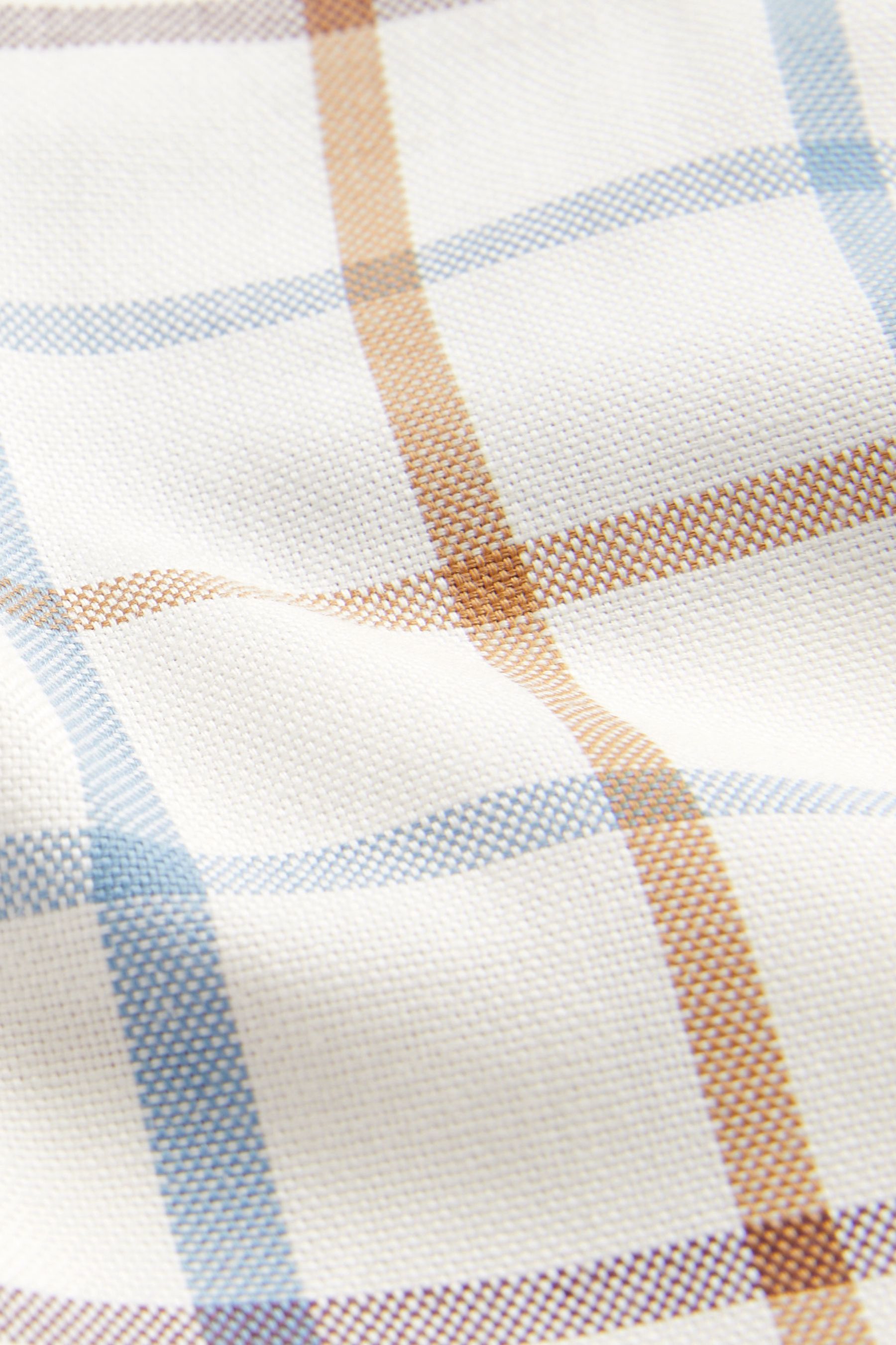 Buy Cream/Blue Tattersall Check Easy Iron Button Down Oxford Shirt from ...