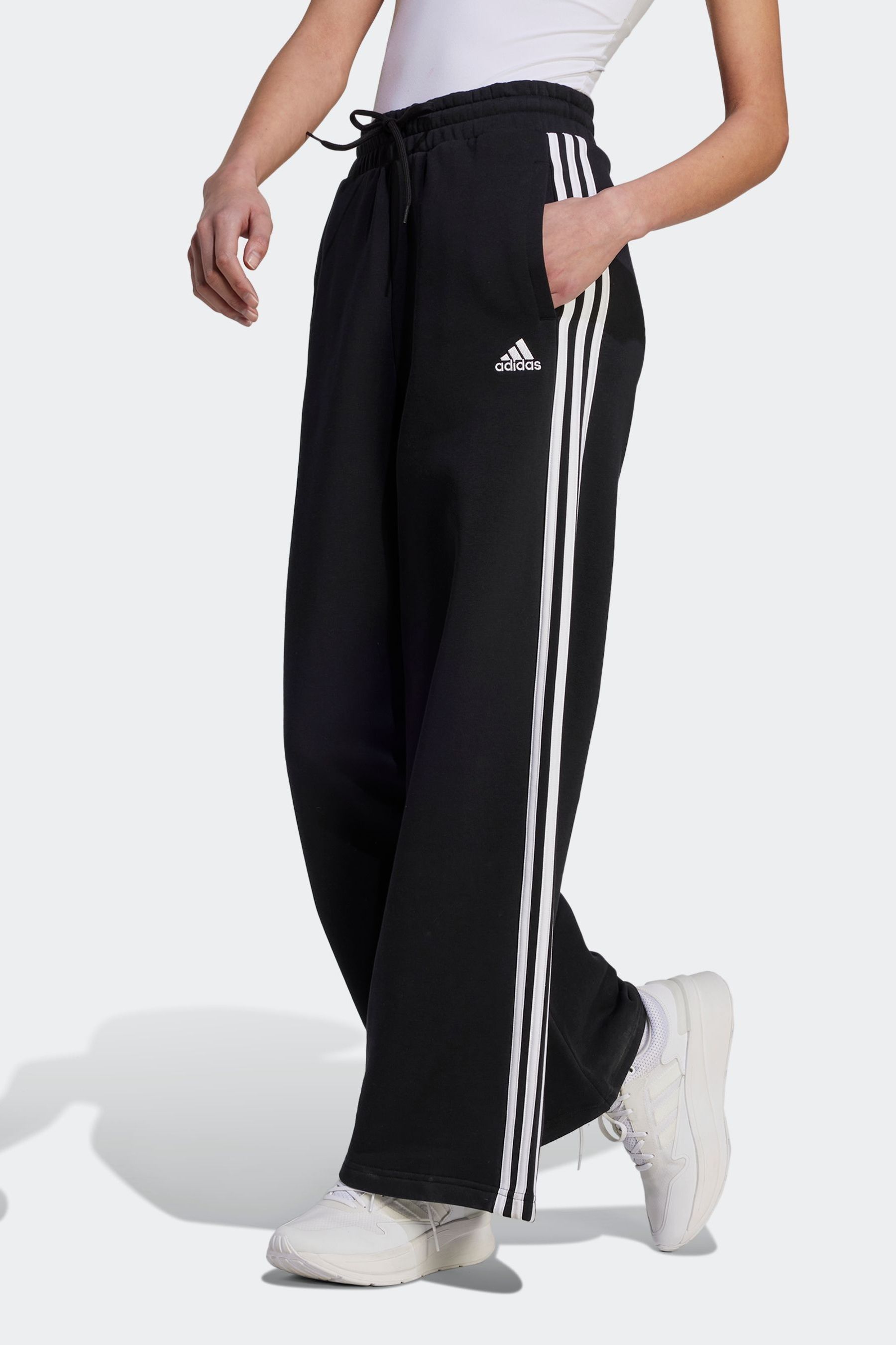 Buy adidas Black adidas Essentials 3 Stripe Wide Leg Jogger from the ...