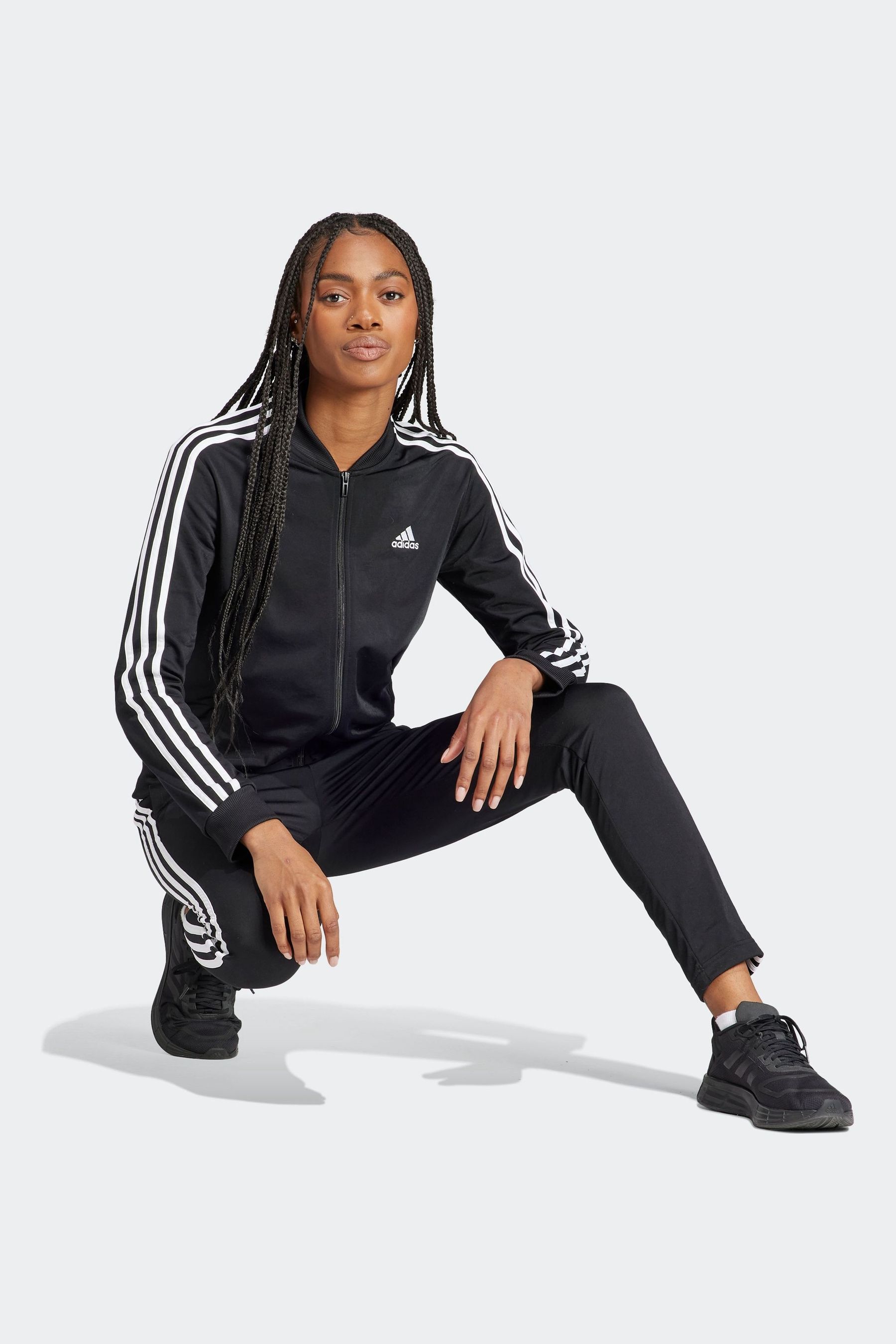 Buy adidas Dark Black 3 Stripe Essentials Tracksuit from Next Ireland