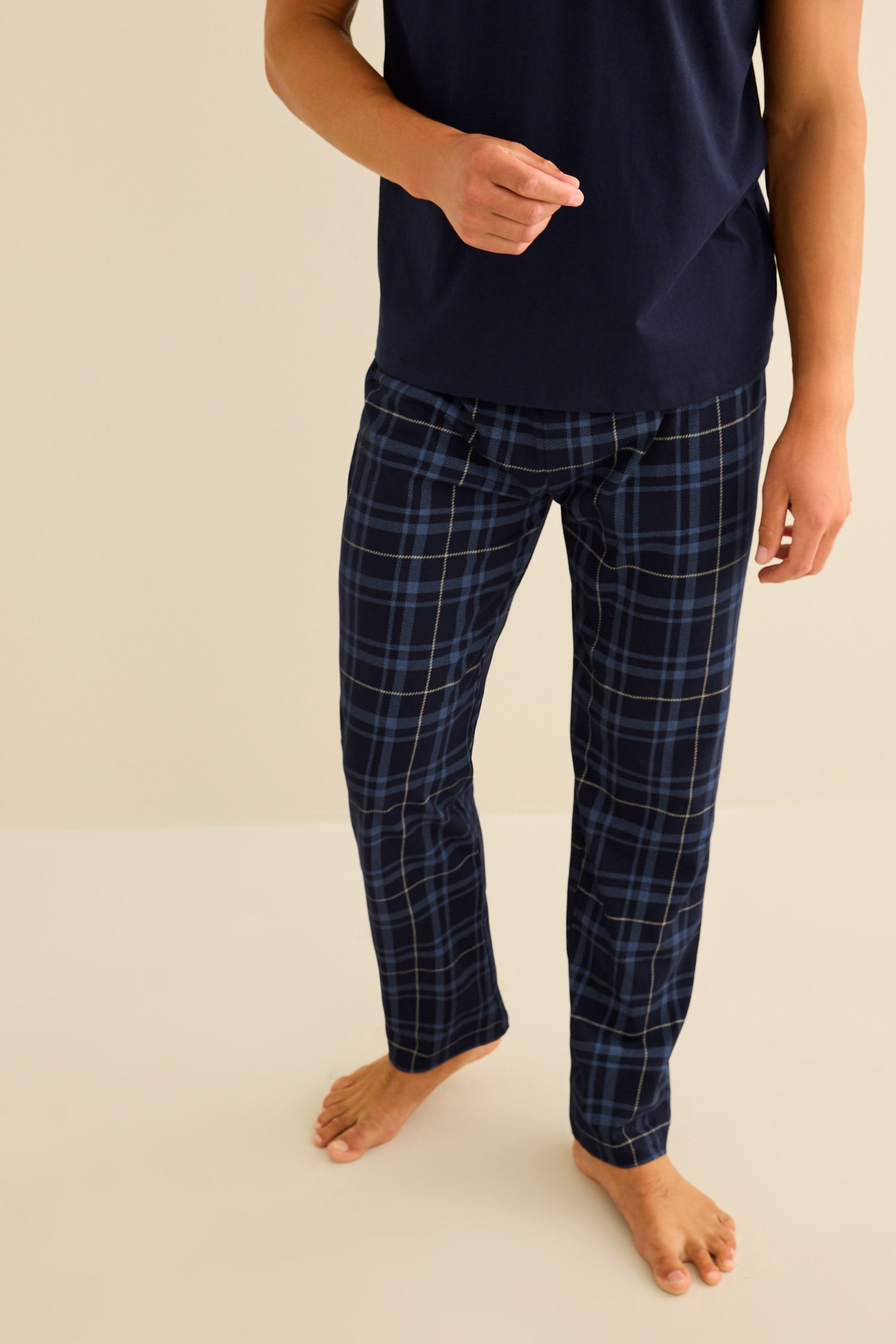 Buy Navy Blue Check 100% Cotton Pyjamas Set from the Next UK online shop
