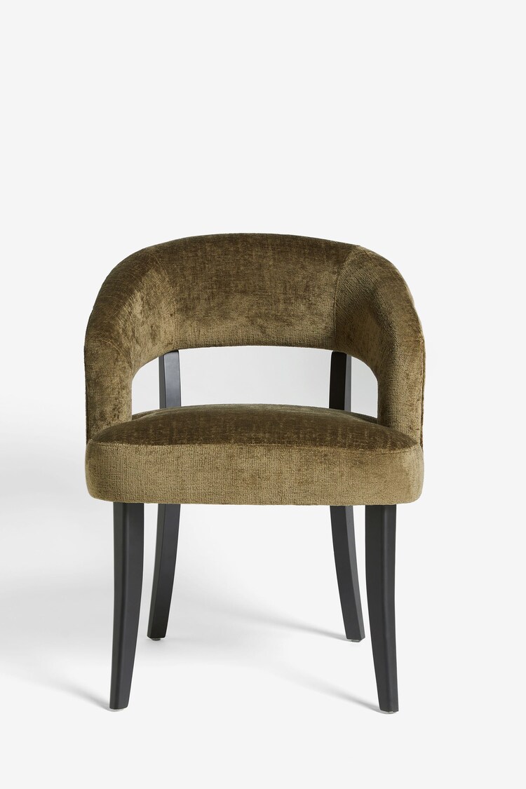 Buy Set of 2 Plush Chenille Moss Green Remi Black Leg Dining Chairs ...