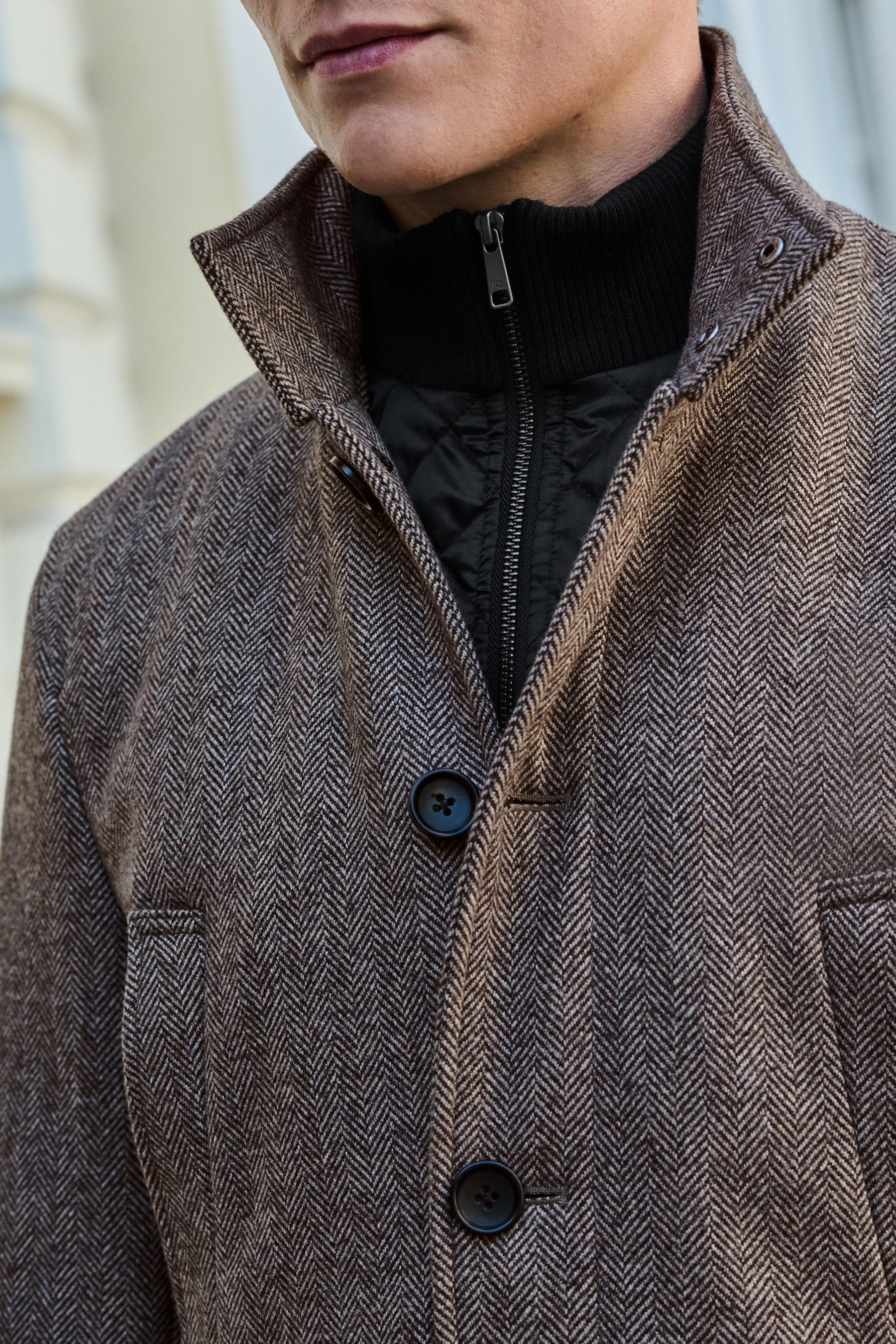 Buy Cream Wool Blend Mock Gilet Herringbone Padded Coat from the Next ...