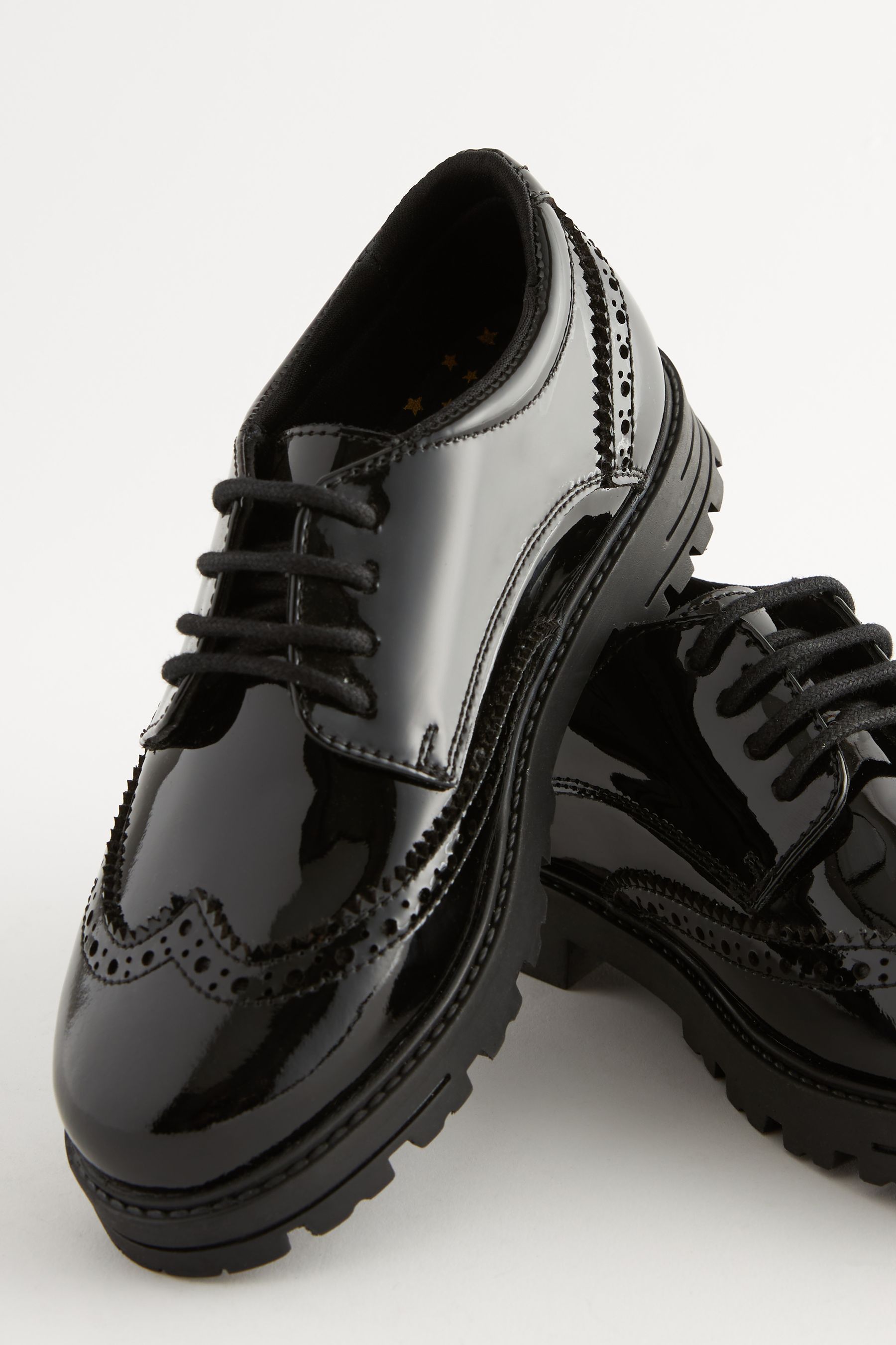 Buy Black Patent Wide Fit (G) School Leather Chunky Lace-Up Brogues ...
