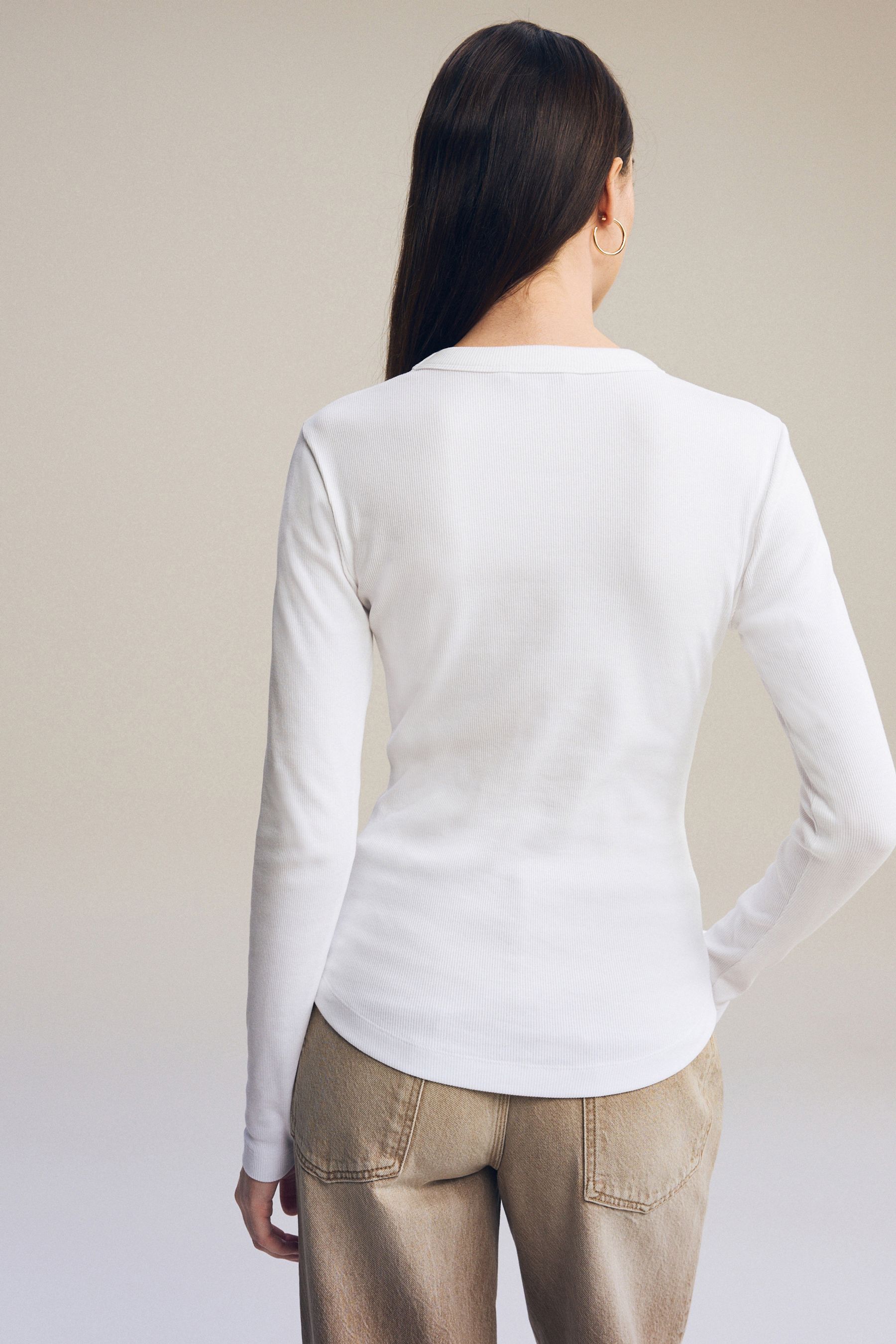 Buy White Long Sleeve Ribbed Crew Neck Top from the Next UK online shop