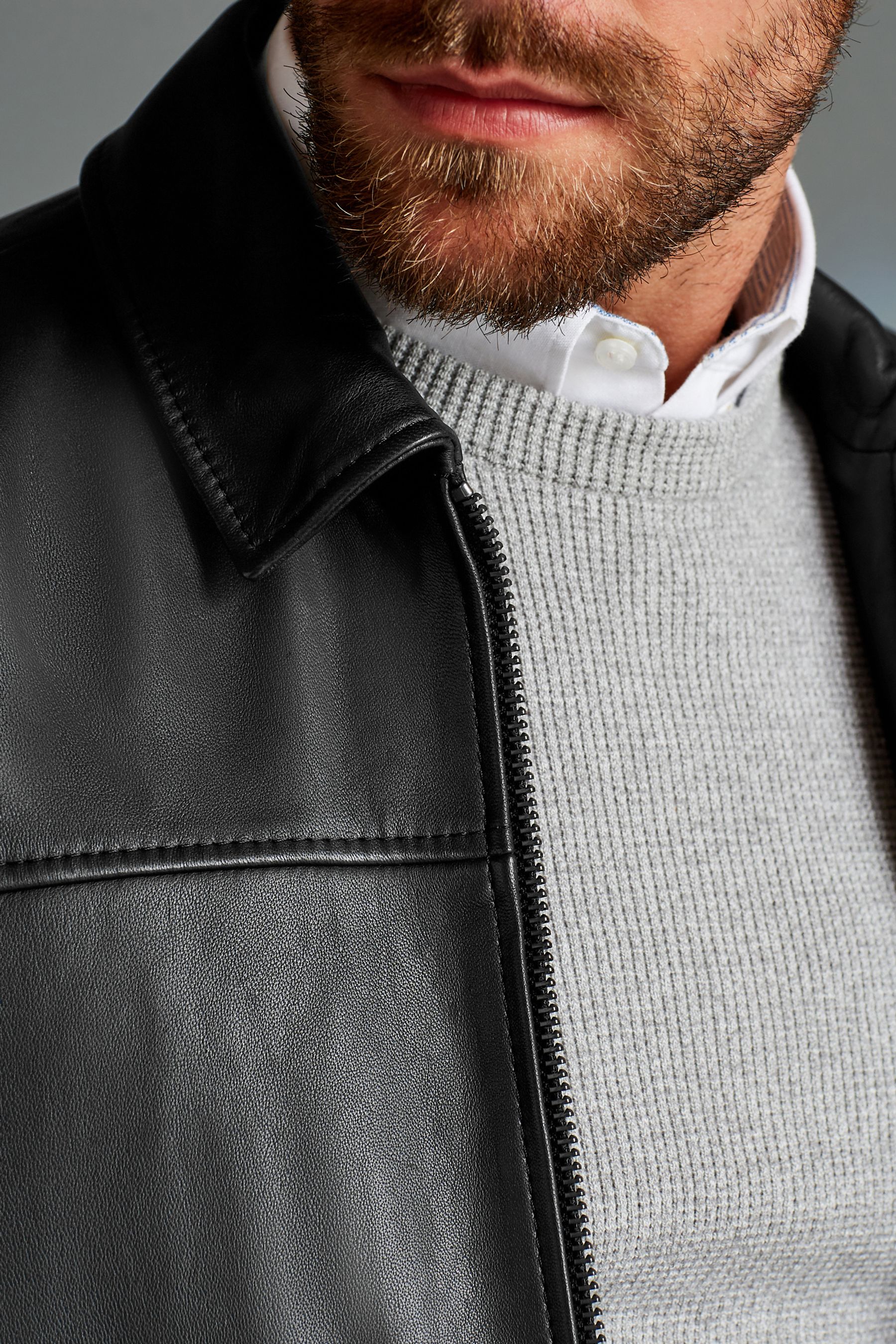 Buy Black Signature Leather Collared Jacket from the Next UK online shop