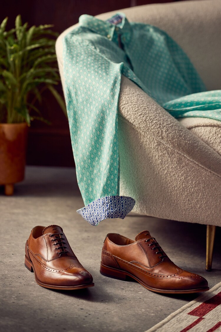 Buy Dark Tan Brown Leather Oxford Wing Cap Brogue Shoes from the Next ...