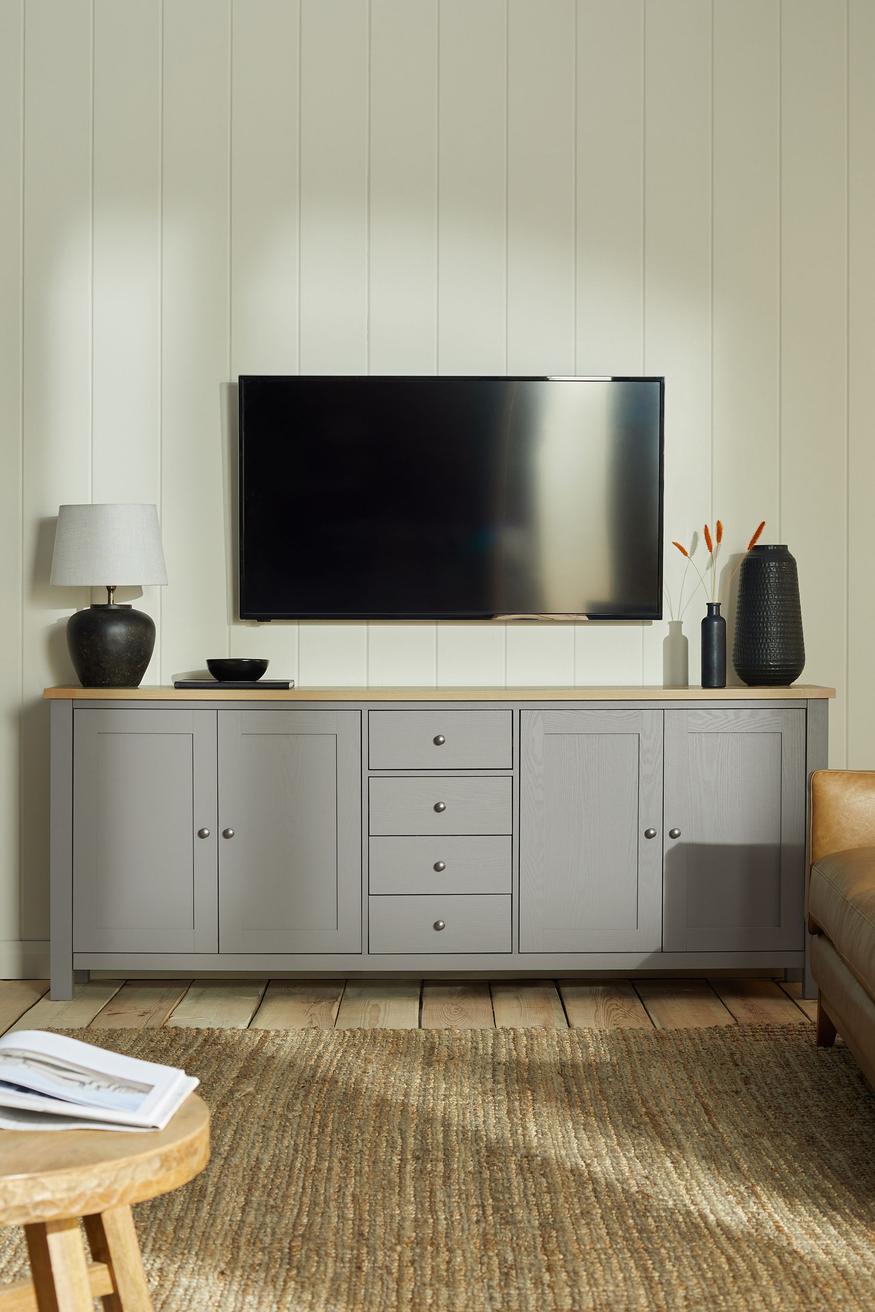 Buy Dove Grey Malvern Oak Effect Extra Large Sideboard from the Next UK ...