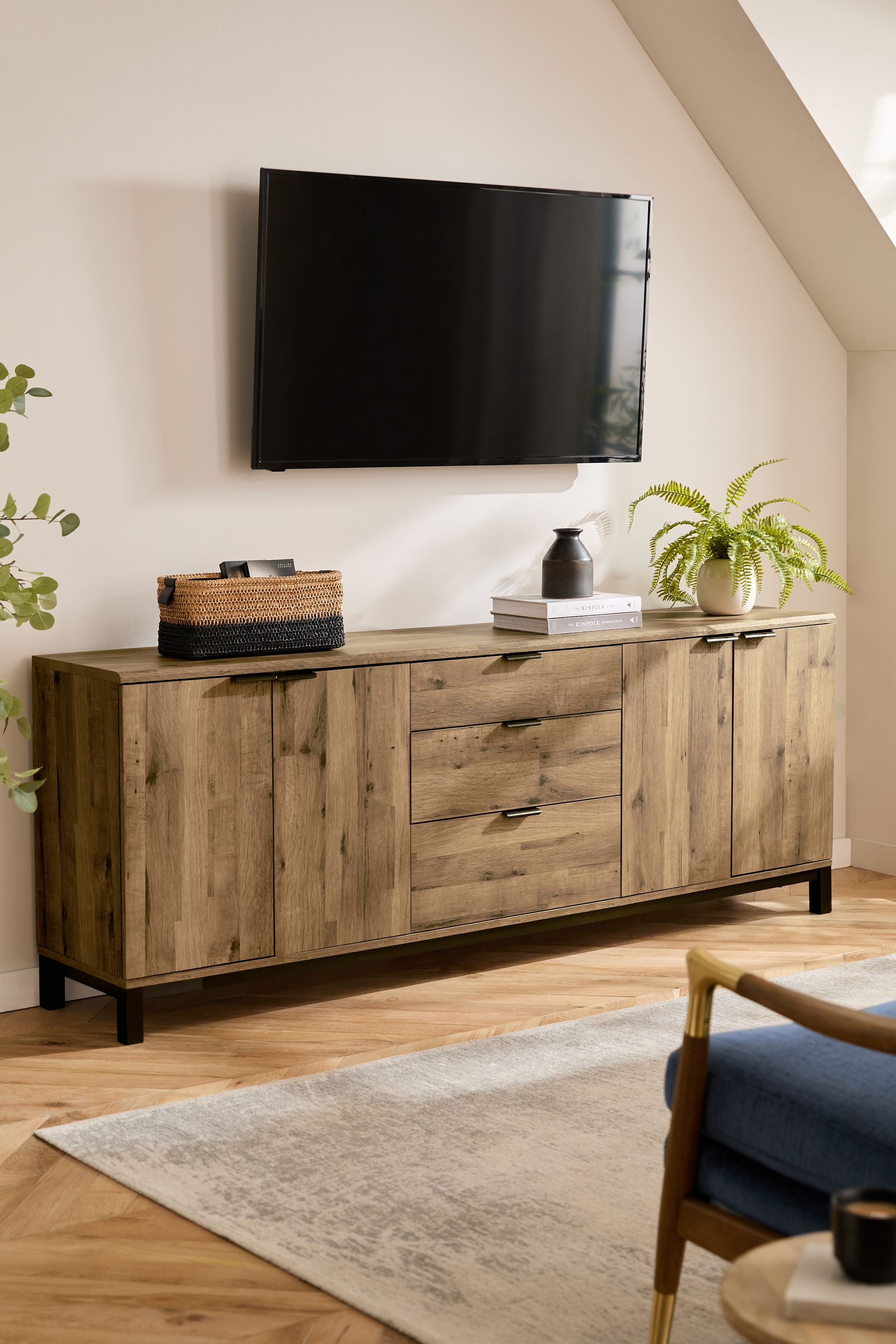 Buy Dark Bronx Oak Effect Slim Extra Large Sideboard from the Next UK ...