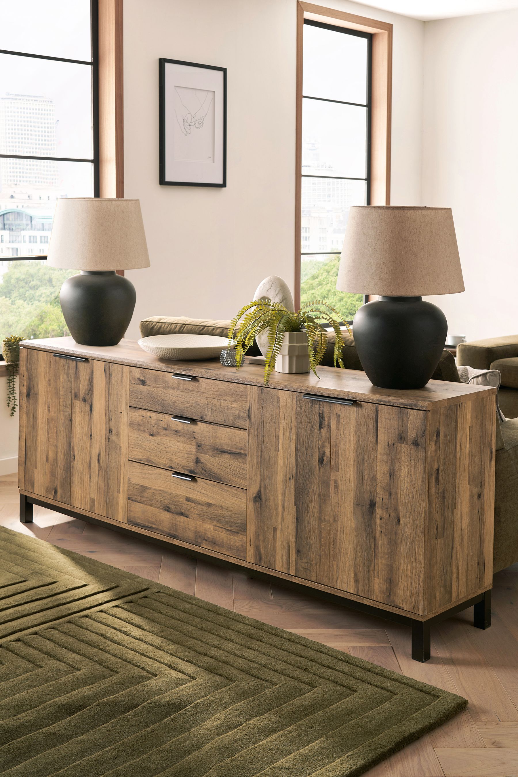 Buy Dark Bronx Oak Effect Slim Extra Large Sideboard from the Next UK ...