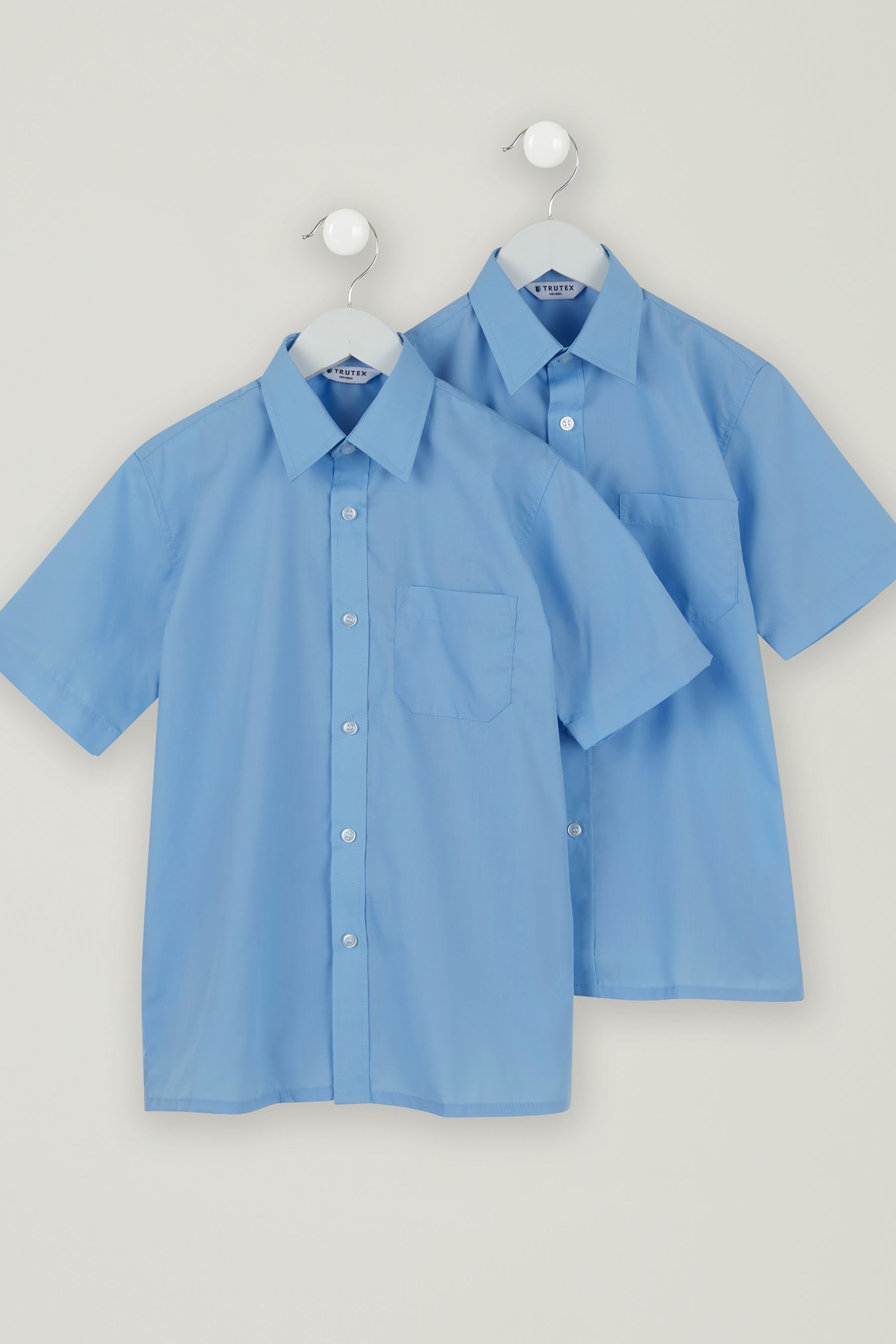 Buy Trutex Boys Blue Non Iron Short Sleeve School Shirts 2 Pack from ...
