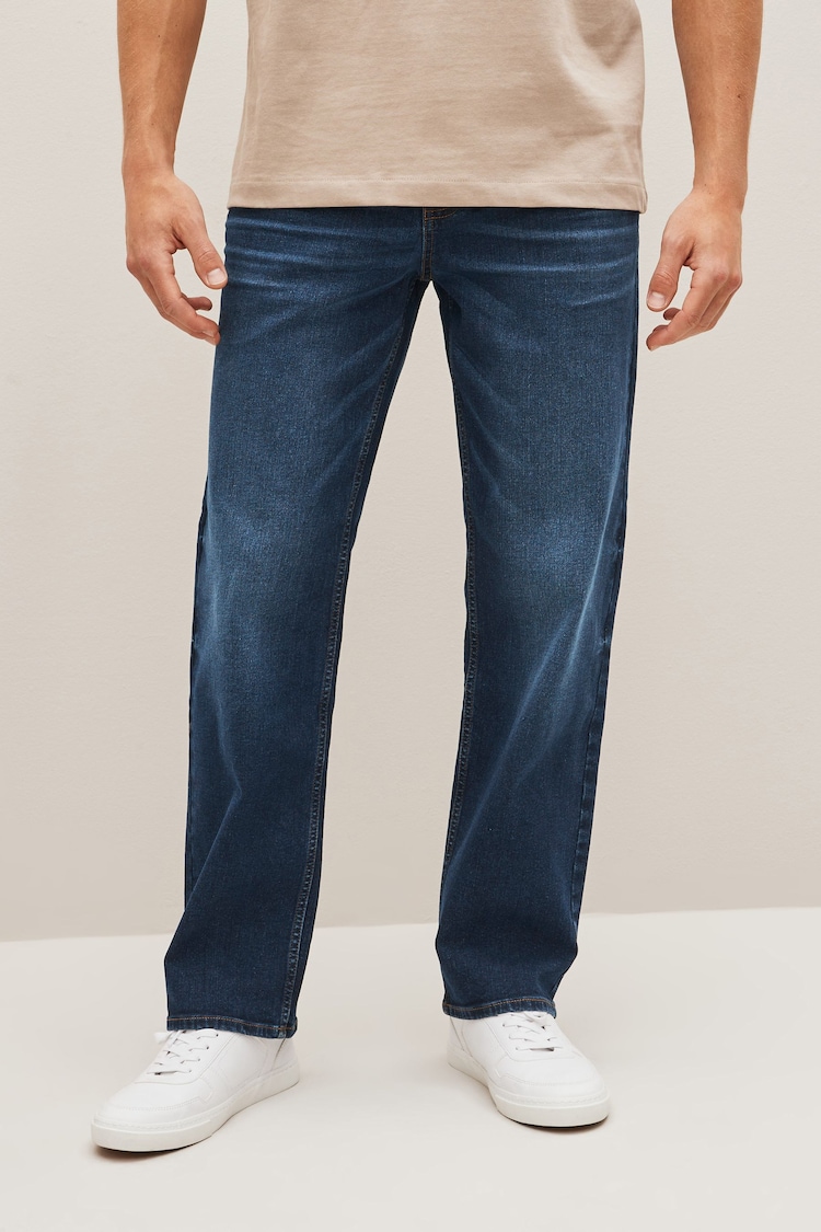 Buy Mid Blue Straight Fit Essential Stretch Jeans from the Next UK ...