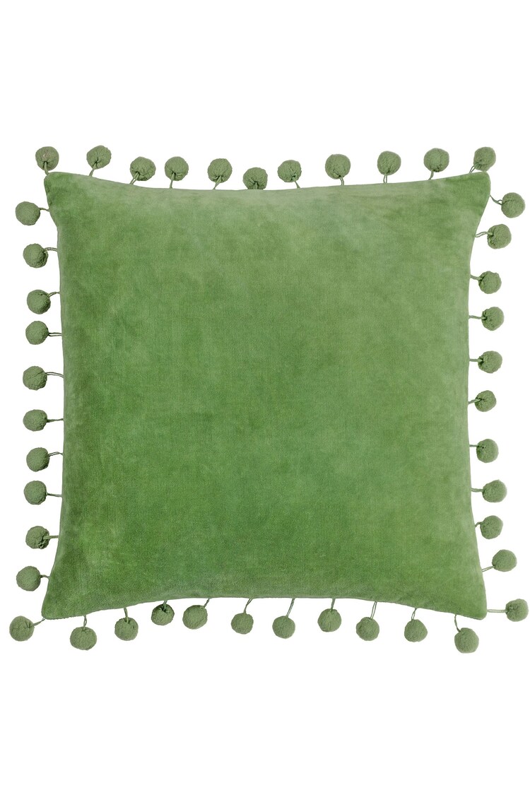Buy Furn Leaf Green Dora 100% Cotton Velvet Pom-Pom Trim Cushion from ...