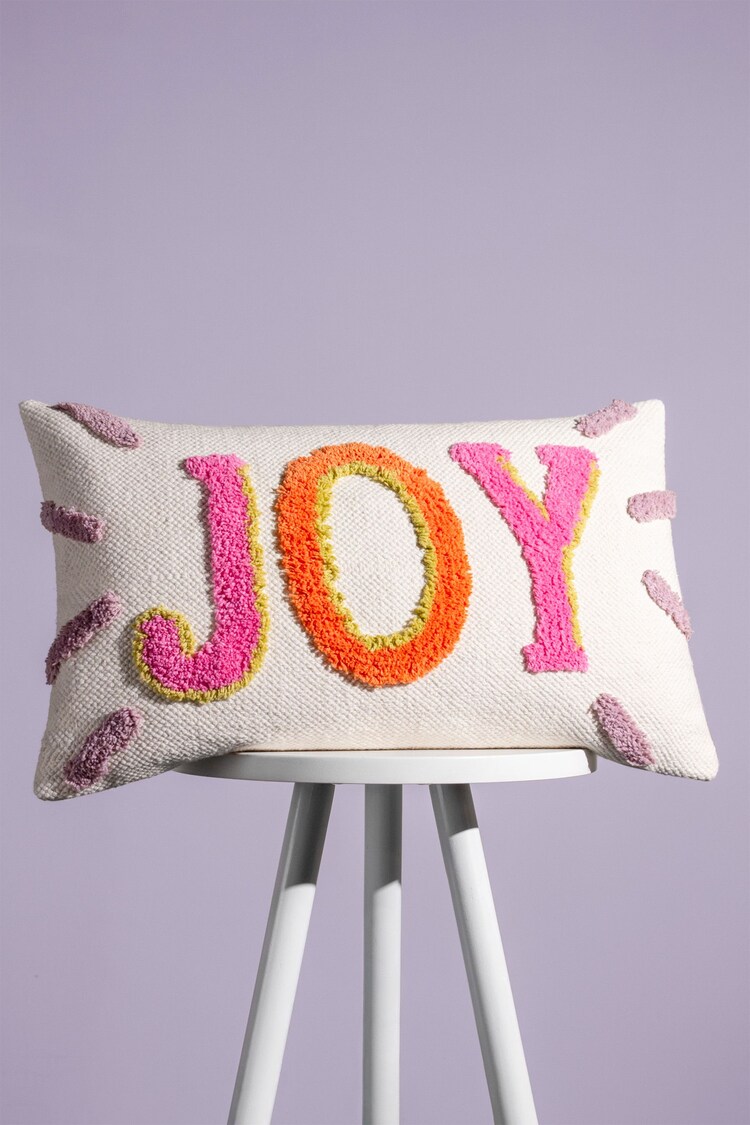 Buy heya home Multicolour Joy Slogan Cotton Tufted 100% Cotton Cushion ...