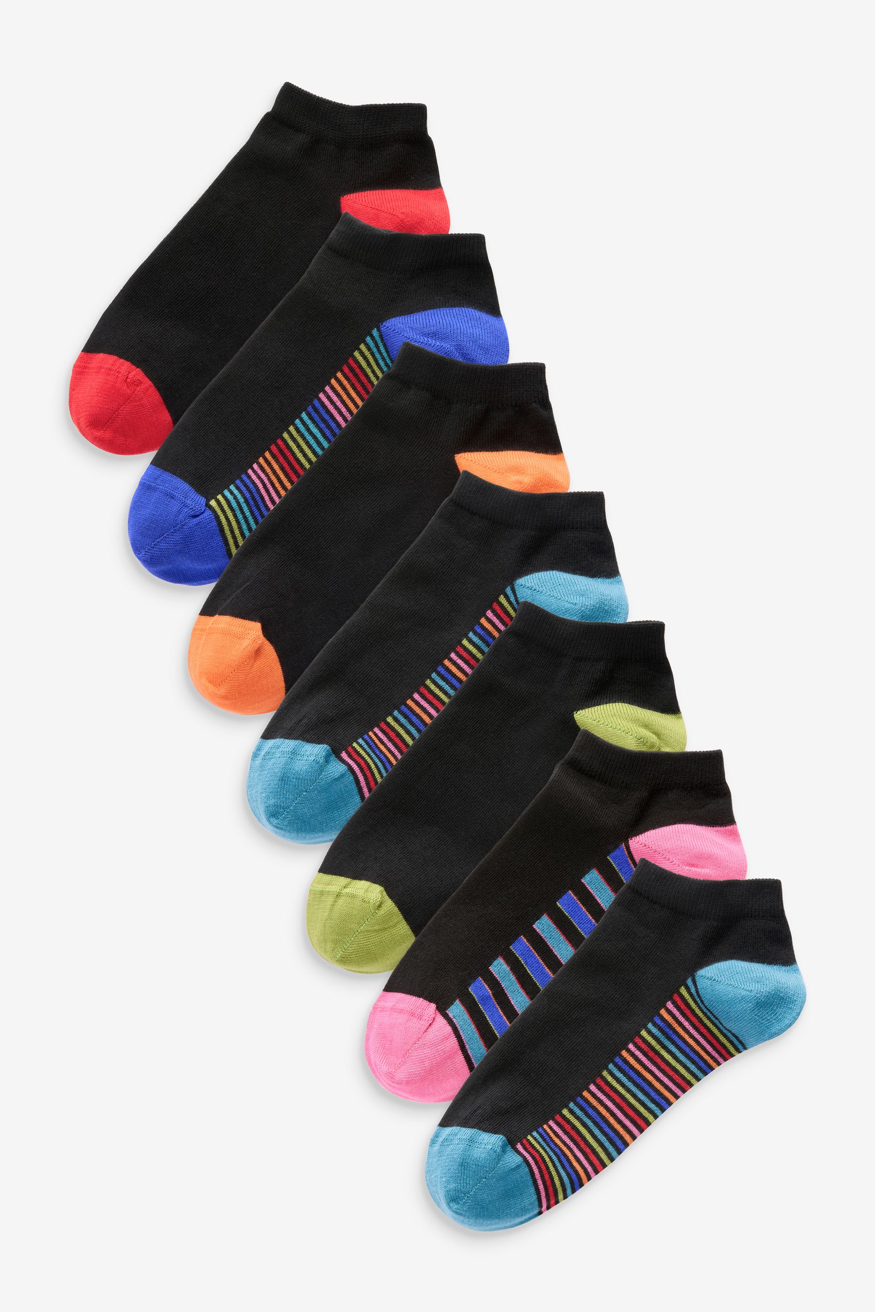 Buy Black Striped Footbed Mens Cotton Rich Trainer Socks 7 Pack from ...