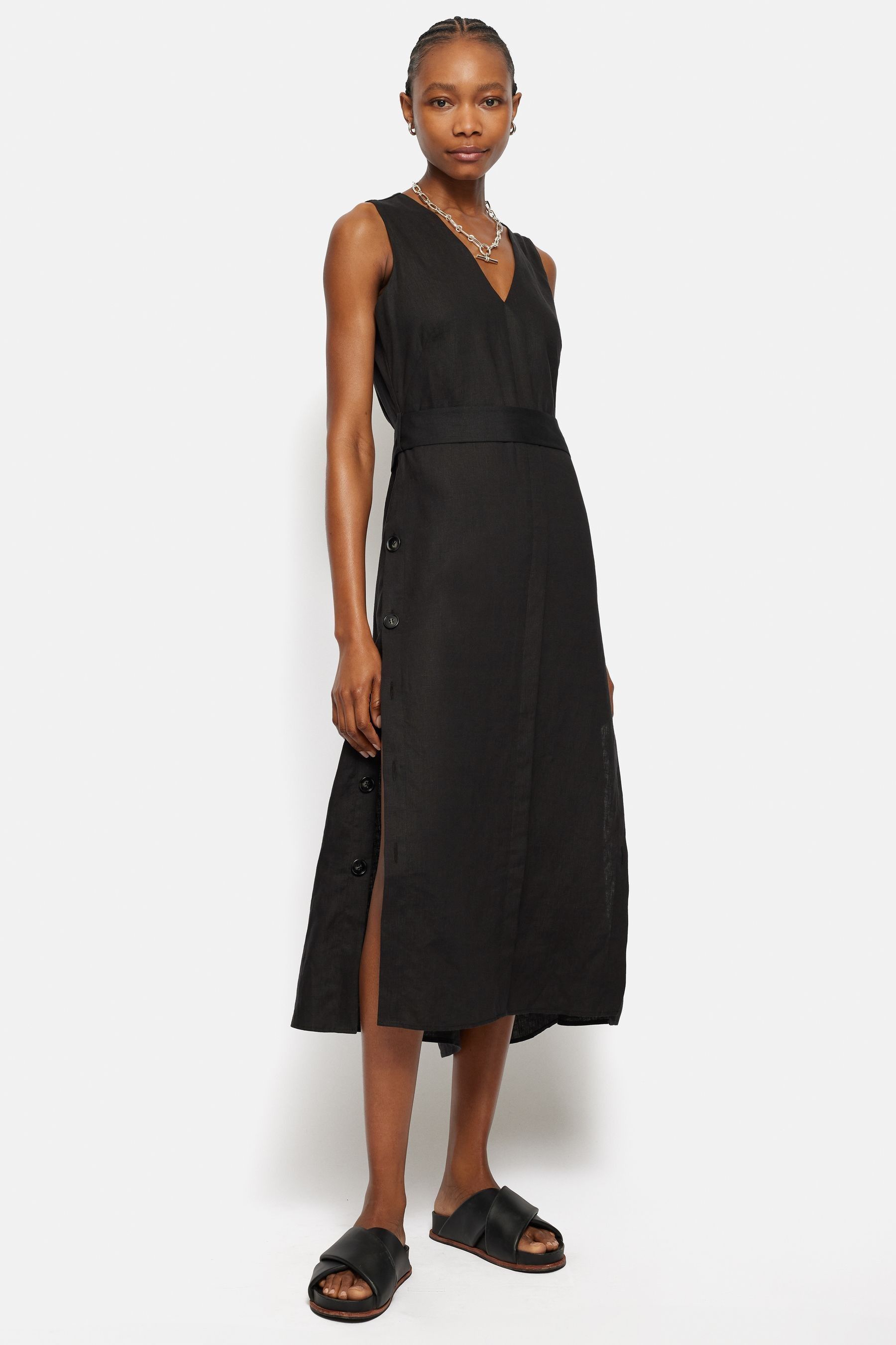 Buy Jigsaw Black Linen Button Detail Dress from the Next UK online shop