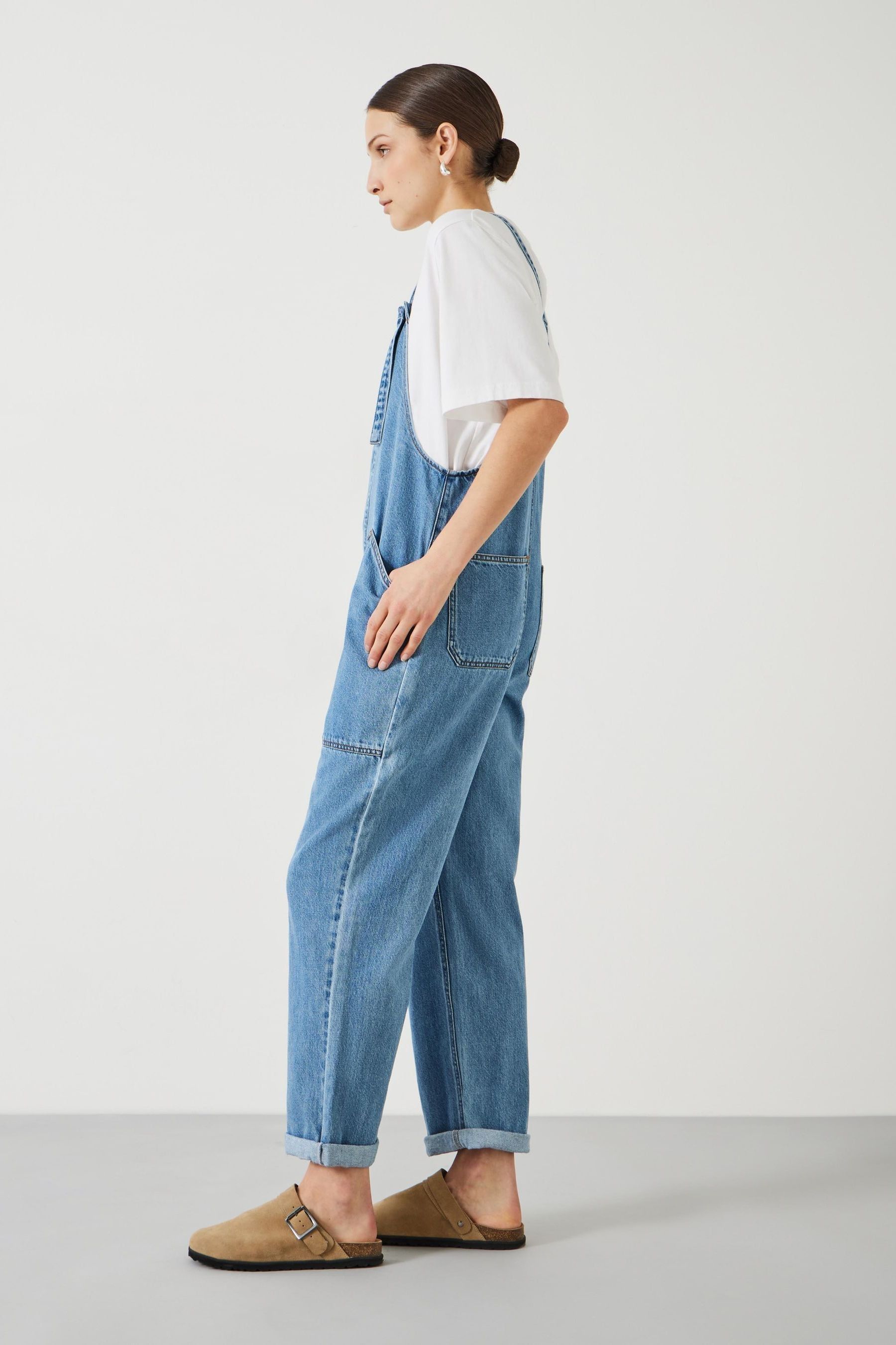 Buy Hush Blue 100% Cotton Ellie Denim Cropped Dungarees from the Next ...
