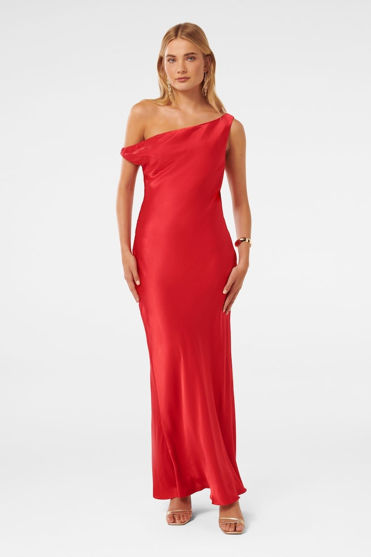 Buy Forever New Red Blake Satin Tipped Shoulder Maxi Dress from the ...