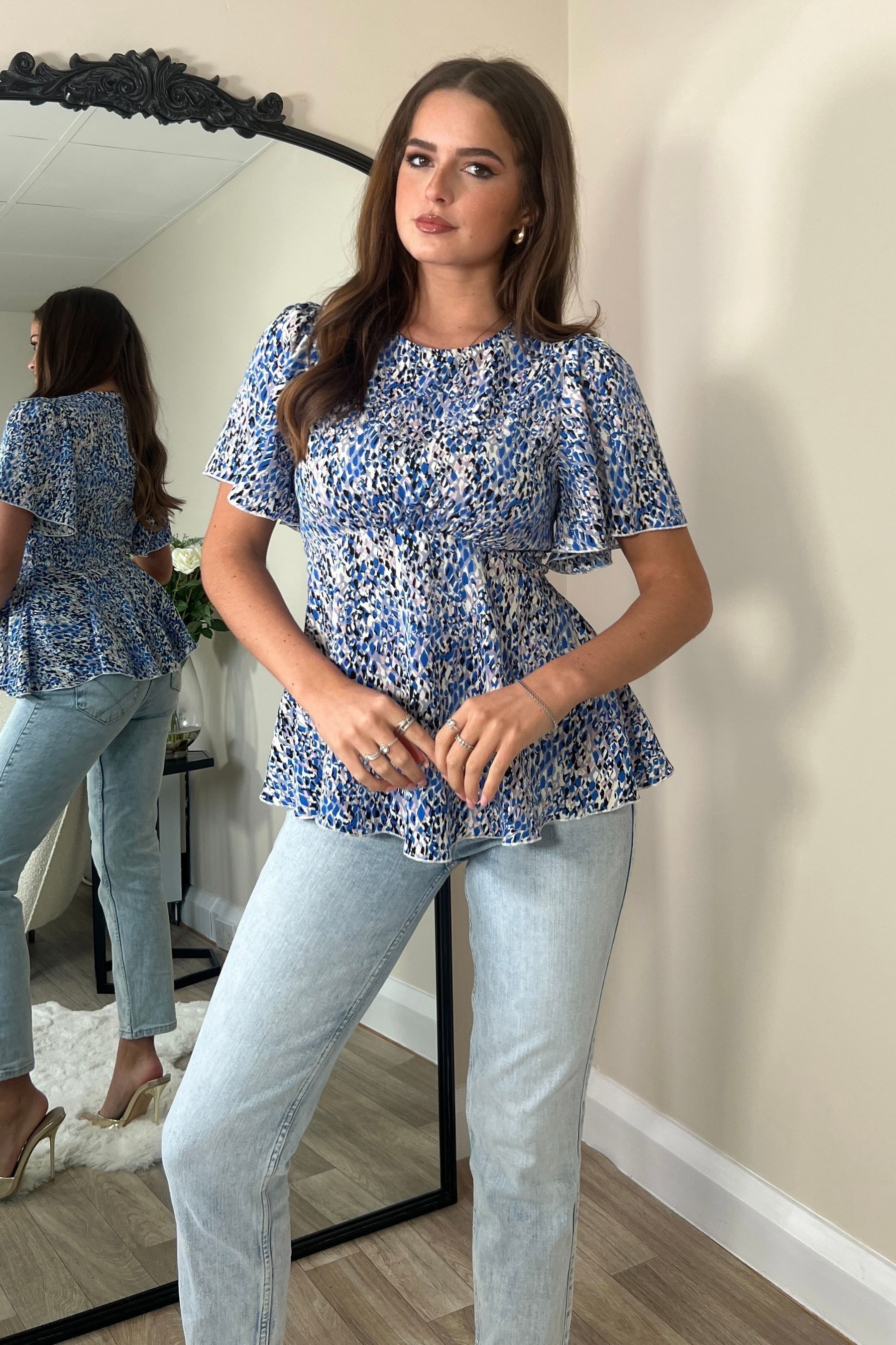 Buy Girl In Mind Blue Imogen Angel Sleeve Peplum Top from the Next UK ...