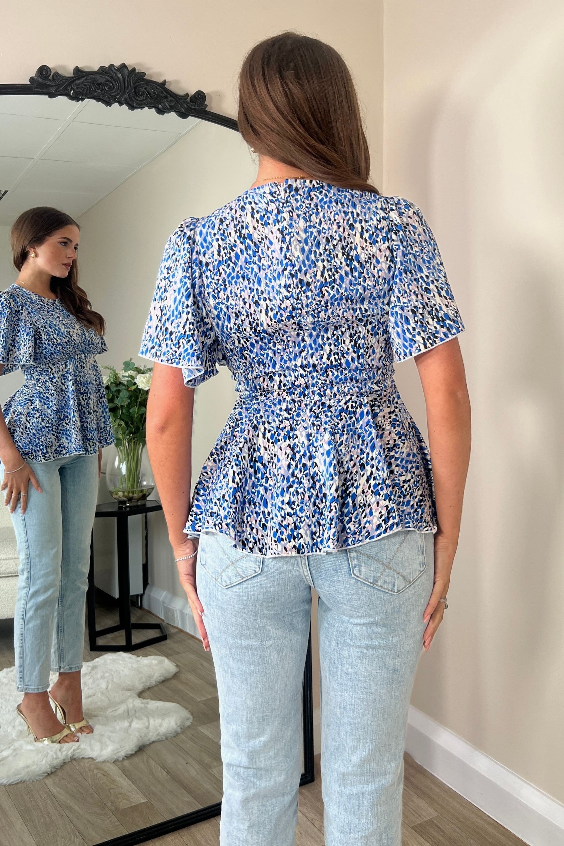 Buy Girl In Mind Blue Imogen Angel Sleeve Peplum Top from the Next UK ...