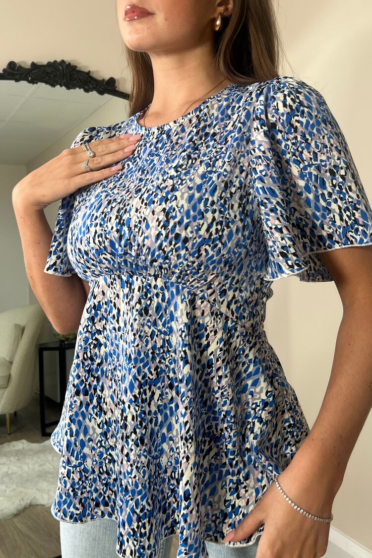 Buy Girl In Mind Blue Imogen Angel Sleeve Peplum Top from the Next UK ...