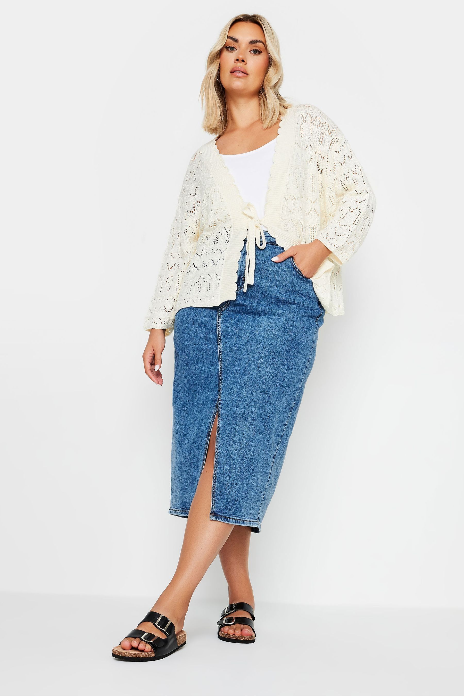 Buy Yours Curve White Crochet Tie Front Shrug from the Next UK online shop