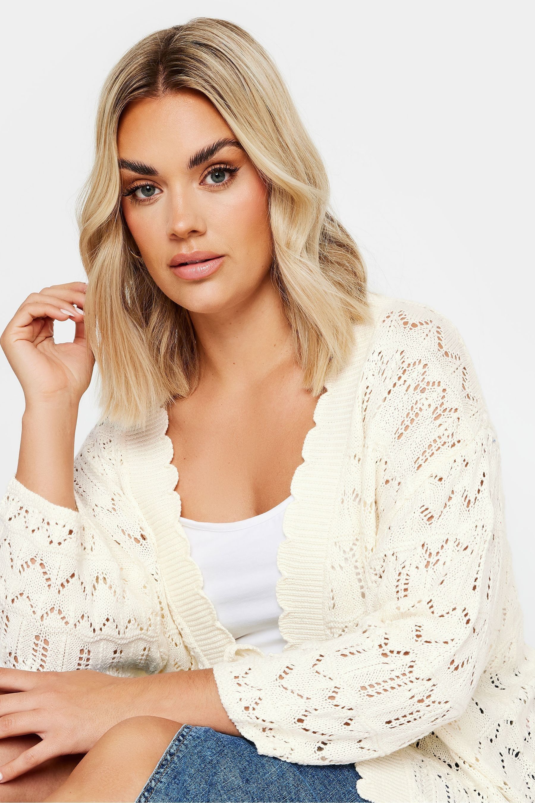 Buy Yours Curve White Crochet Tie Front Shrug from the Next UK online shop