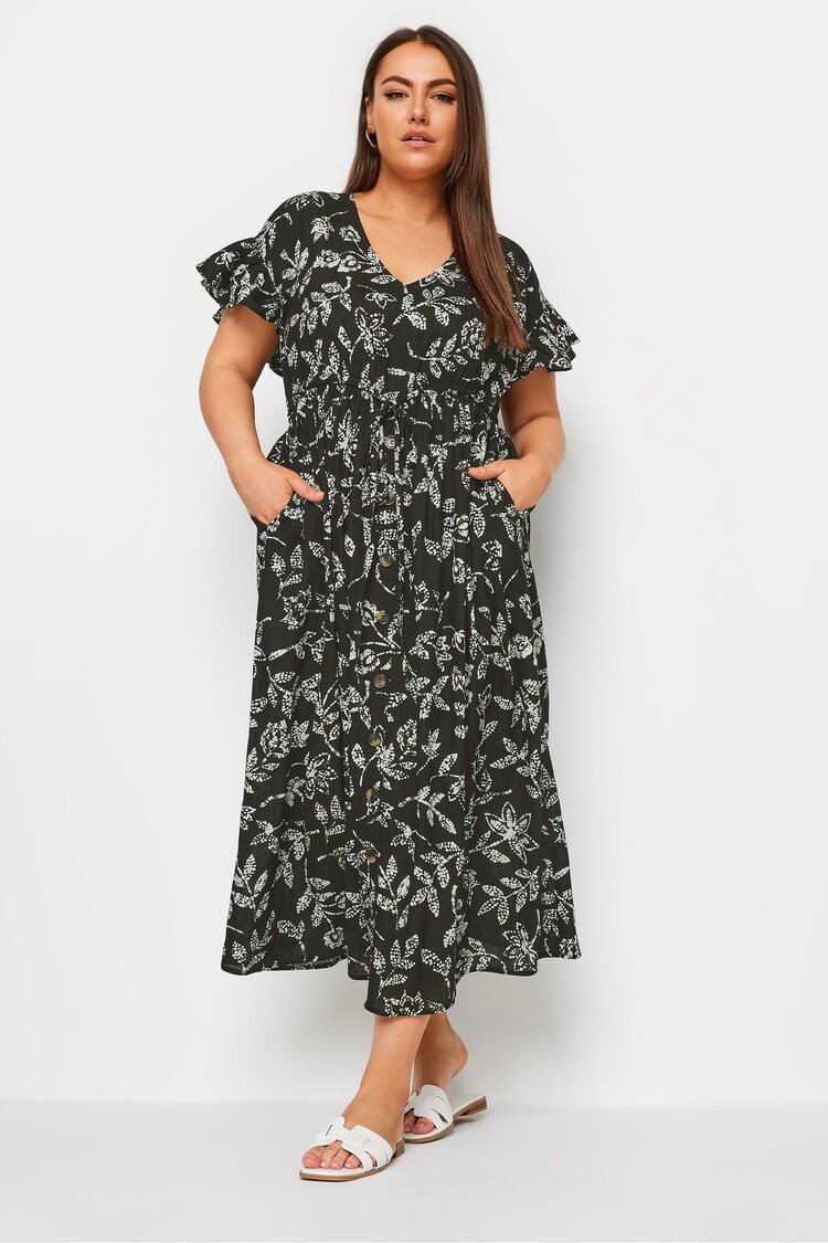 Buy Yours Curve Black Dotted Leaf Print Linen Maxi Dress from the Next ...