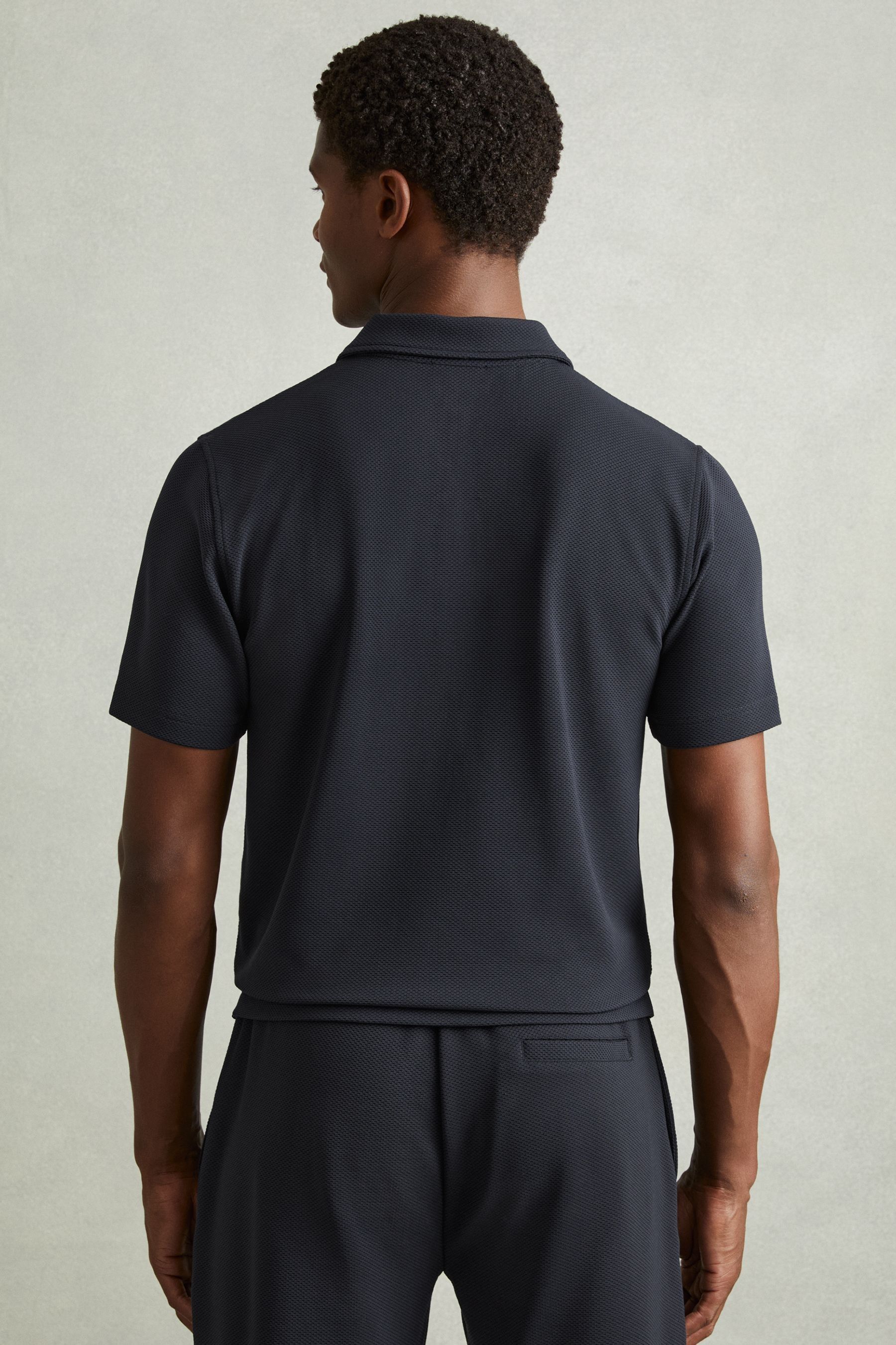 Buy Reiss Navy Albany Textured Zip-Neck Polo Shirt from the Next UK ...