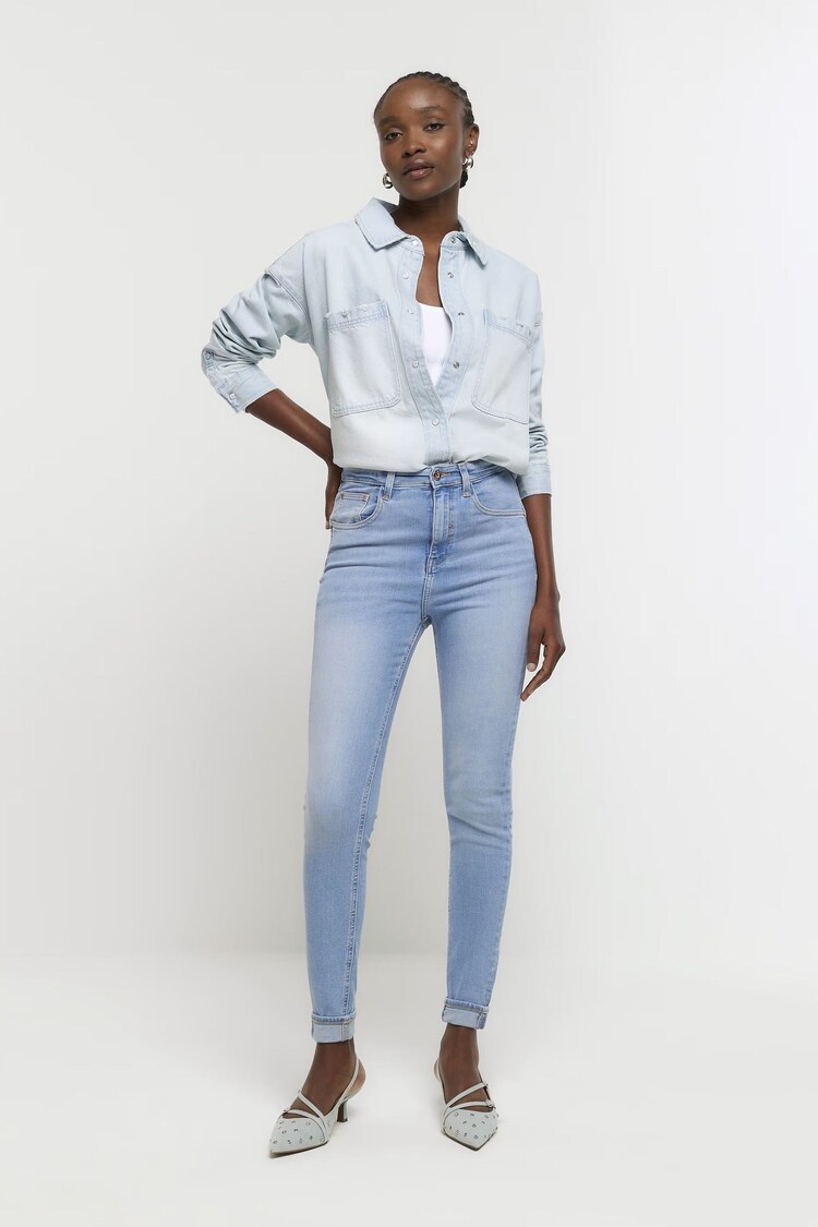 Buy River Island Blue High Rise Bum Sculpt Skinny Jeans from the Next ...