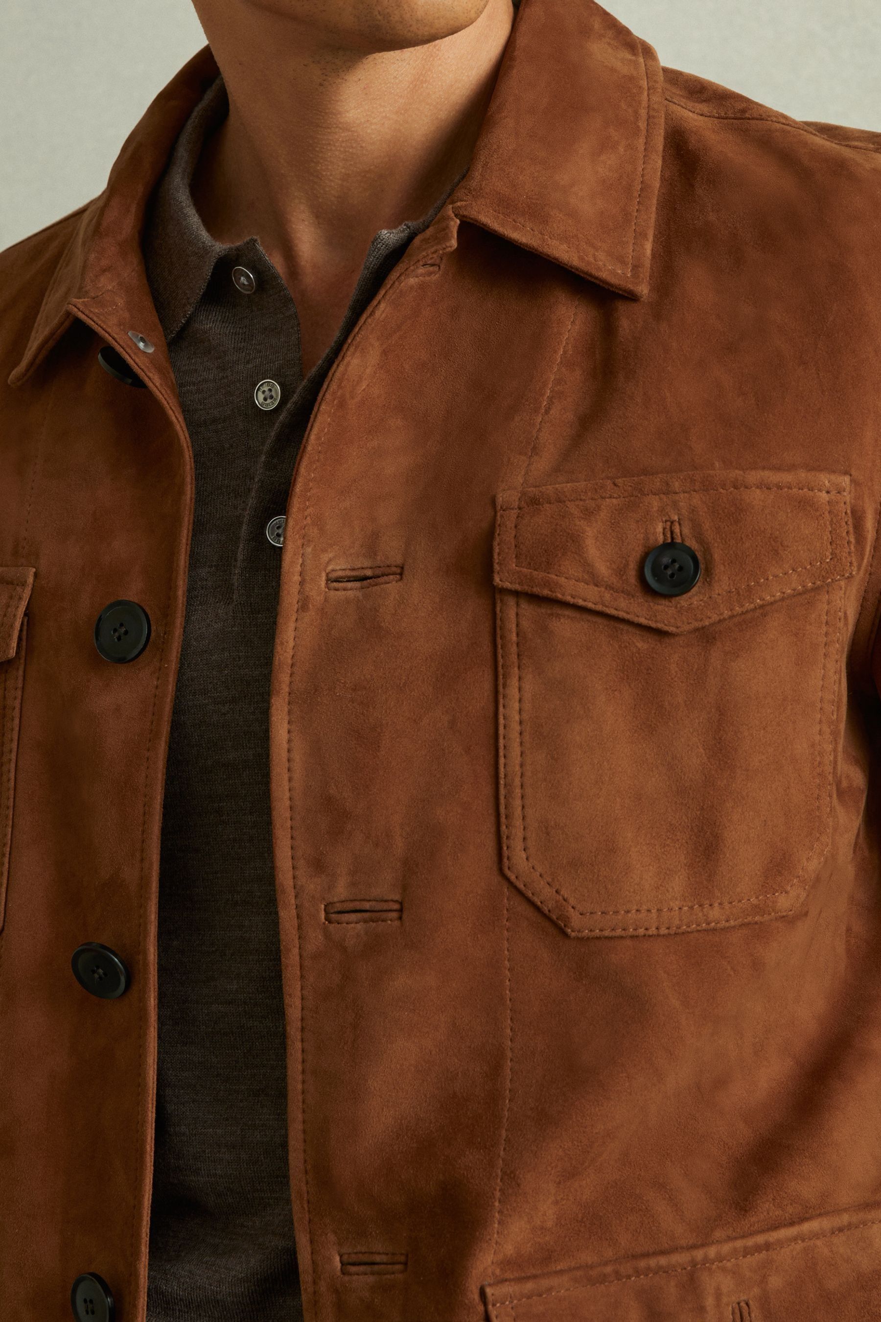 Buy Reiss Tobacco Brown Clock Suede Front Pocket Jacket from the Next ...