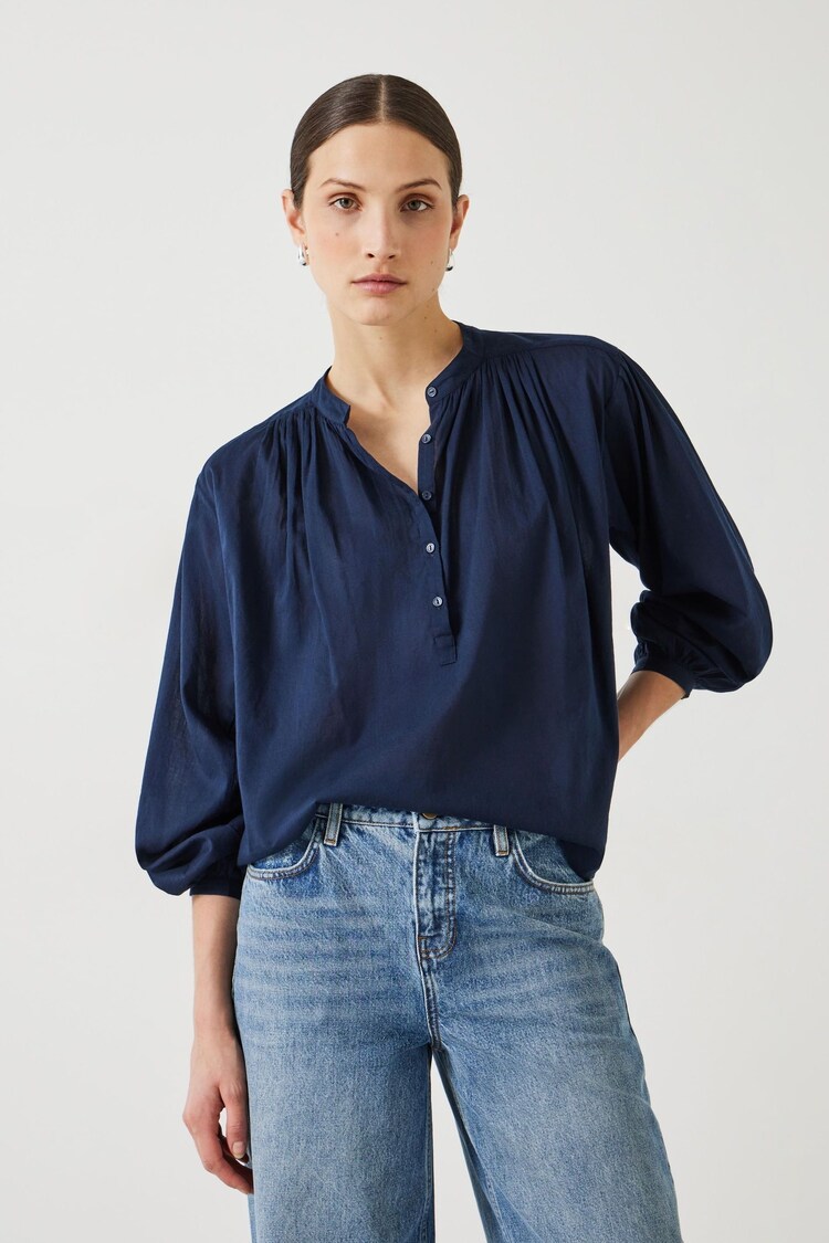 Buy Hush Blue Lhea Gather Detail Oversized Blouse from the Next UK ...