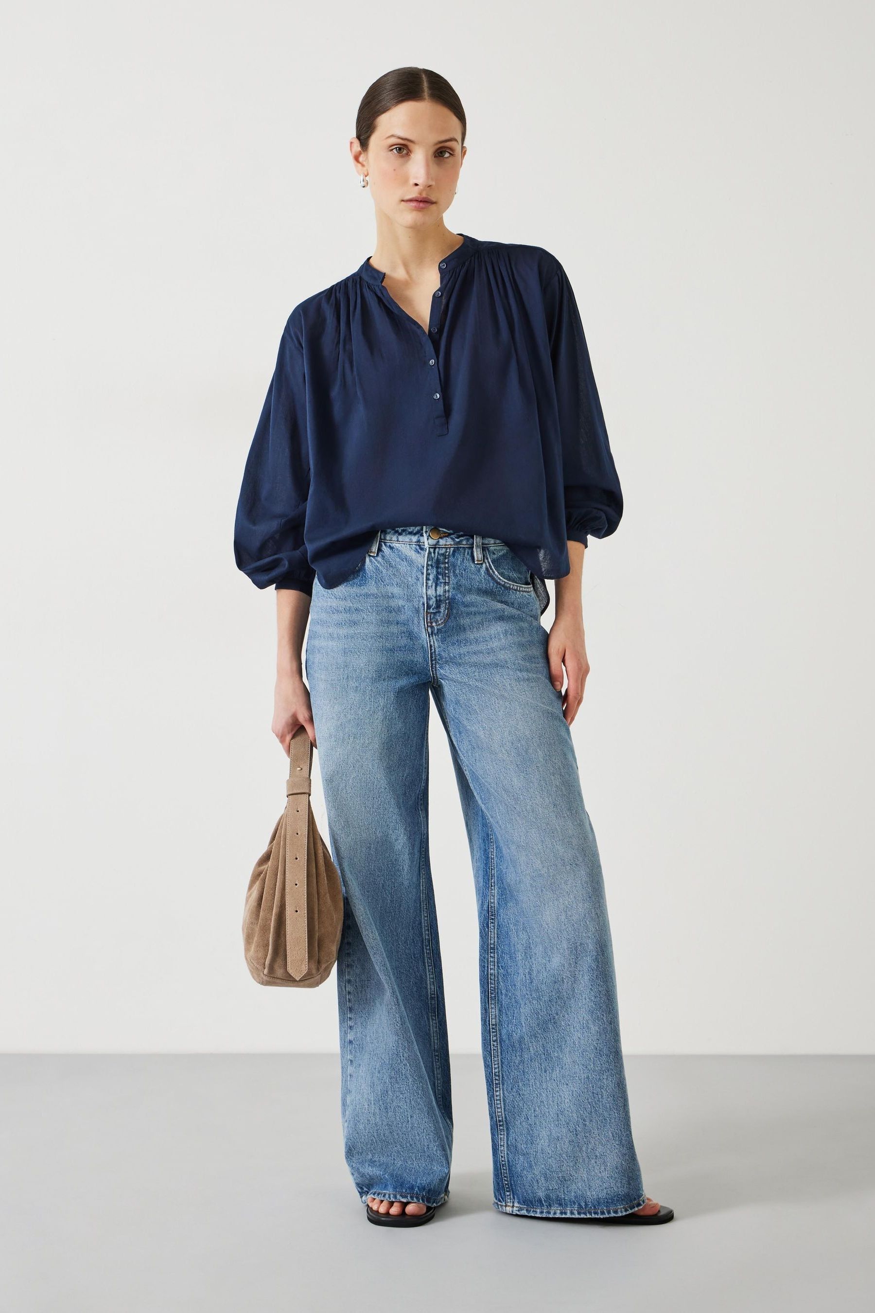 Buy Hush Blue Lhea Gather Detail Oversized Blouse from the Next UK ...