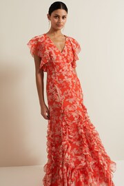 Buy Phase Eight Orange Gaby Floral Print Ruffle Maxi Dress from the ...