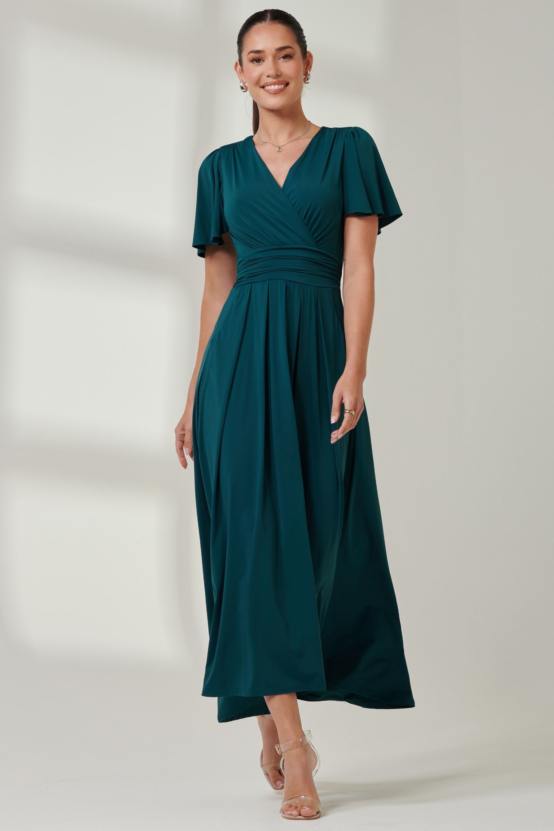 Buy Jolie Moi Green Wrap Bodice Super Smooth Jersey Maxi Dress from the ...