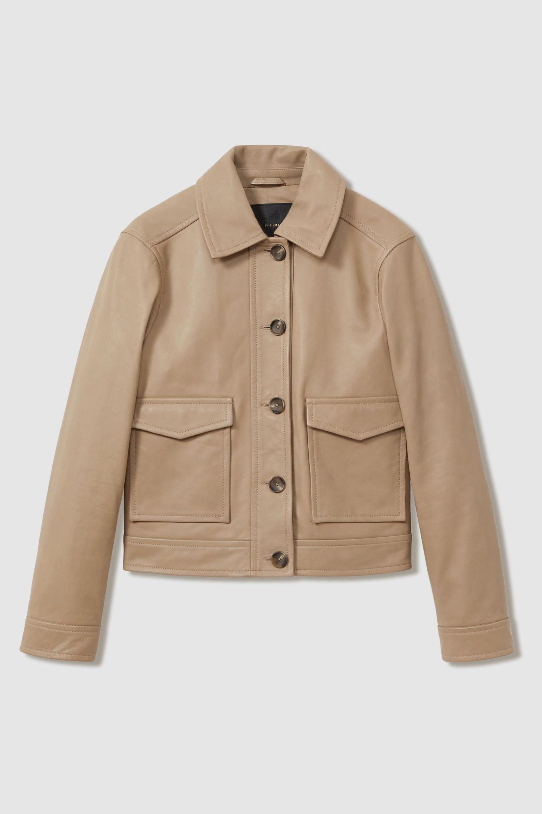 Buy Reiss Neutral Hanson Leather Trucker Jacket from the Next UK online ...