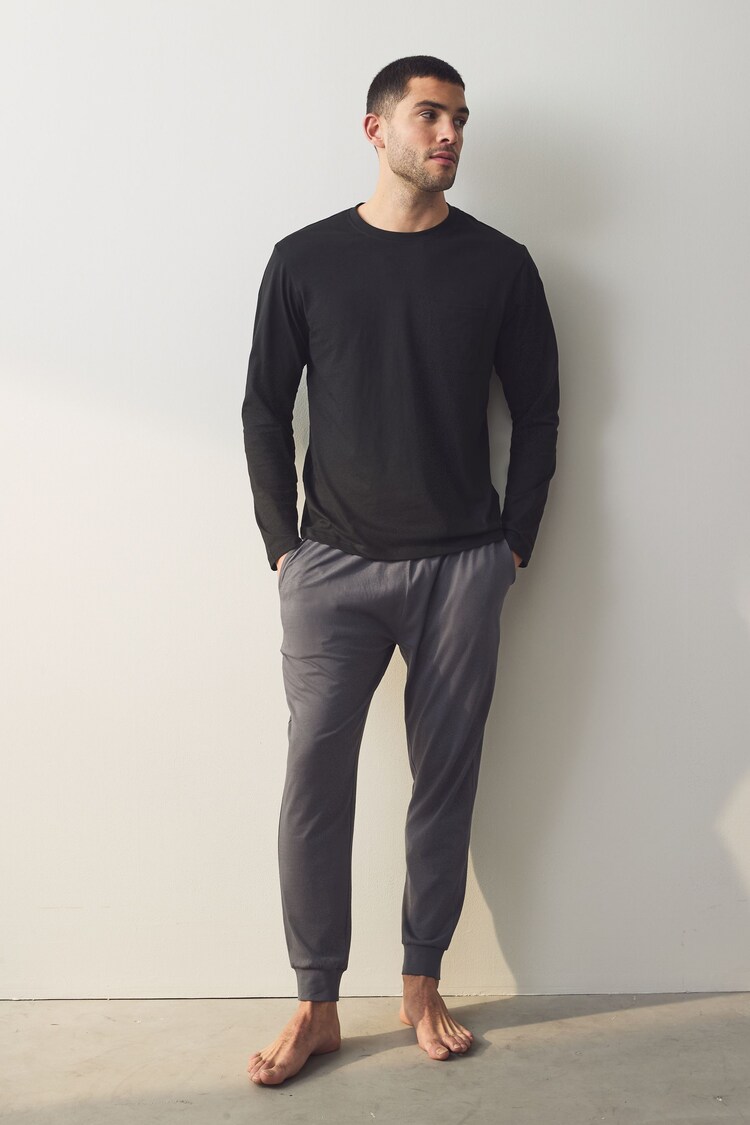 Buy Black/Grey Long Sleeve Cuffed Pyjamas from the Next UK online shop