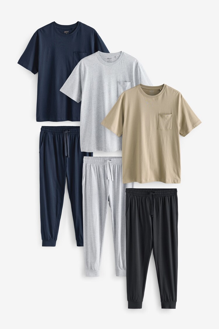 Buy Navy Blue/Grey Cuffed Pyjamas 3 Pack from the Next UK online shop