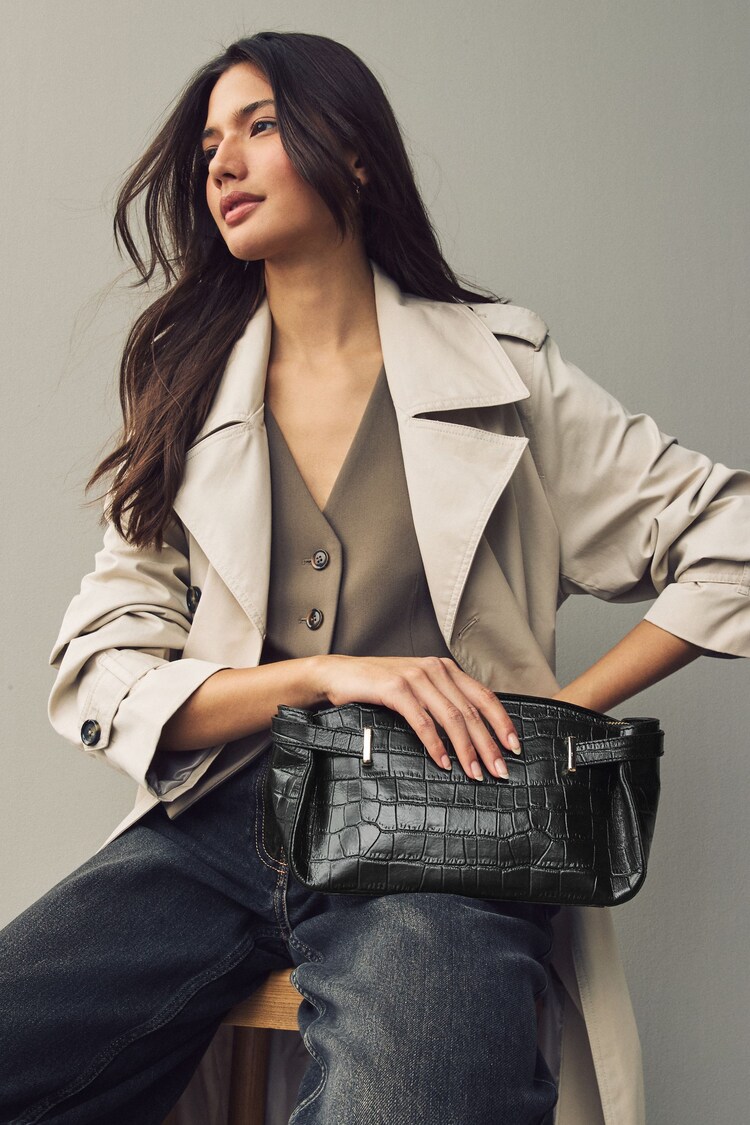 Buy Black Leather Croc Effect Cross-Body Bag from the Next UK online shop