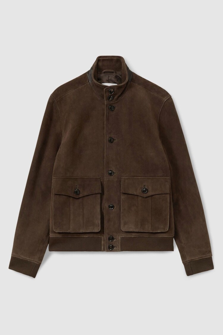 Buy Reiss Chocolate Brown Roland Suede Harrington Jacket from the Next ...