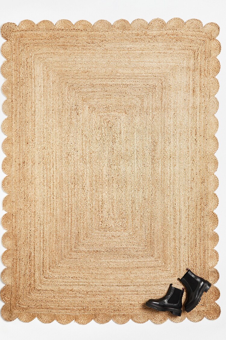 Buy Oliver Bonas Natural Brown Scalloped Jute Rug from the Next UK ...
